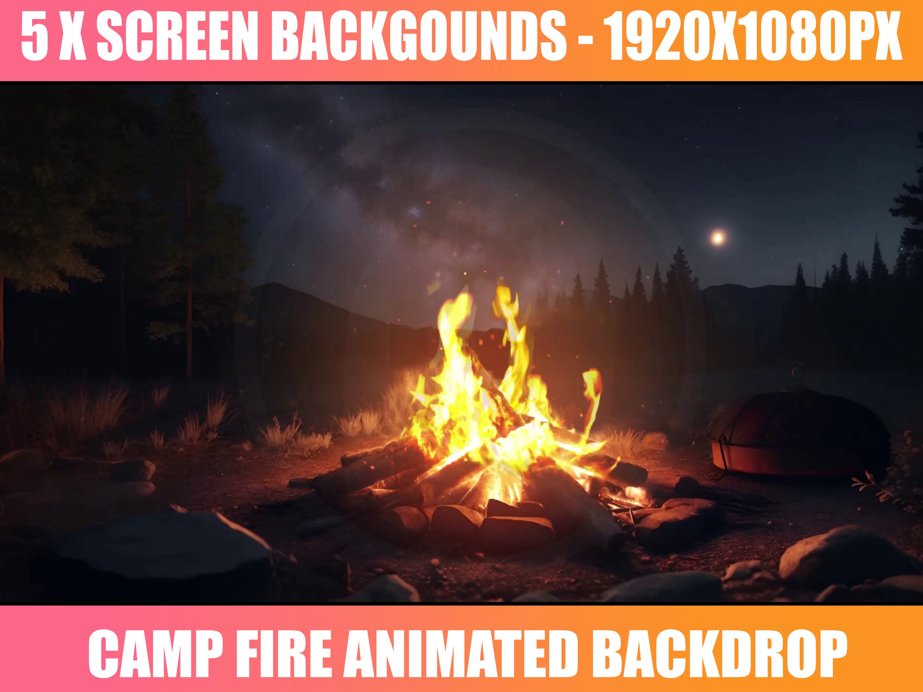 5 X ANIMATED Virtual Background | Cosy Campfire at Night With Fire ...