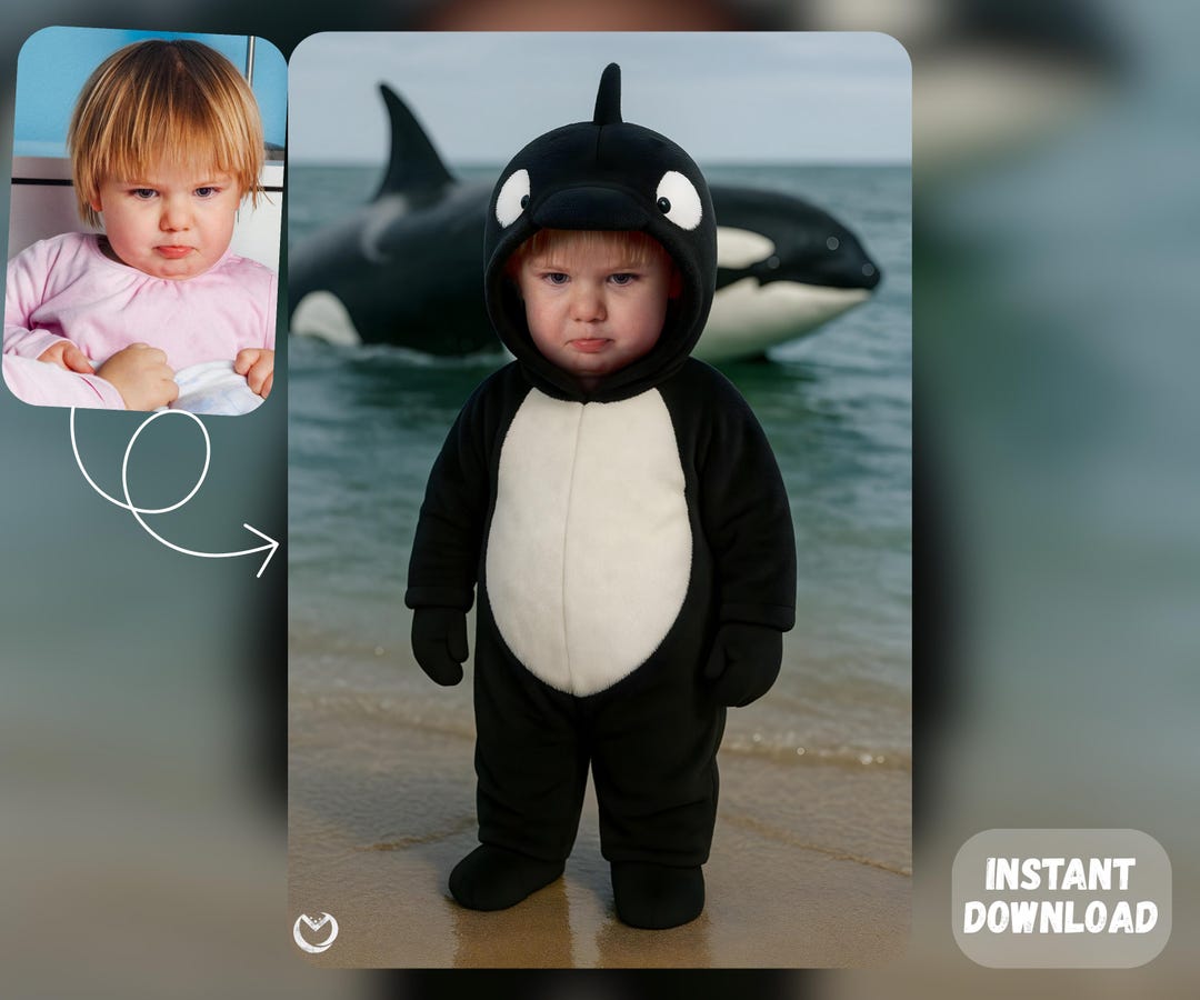 Toddler Cute Orca Costume Digital Backdrop | Cute Kids Animal Photo ...