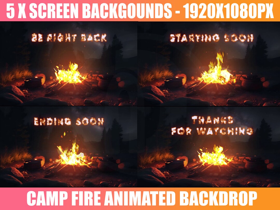 ANIMATED Virtual Background | Cosy Campfire at Night With Fire Texts ...