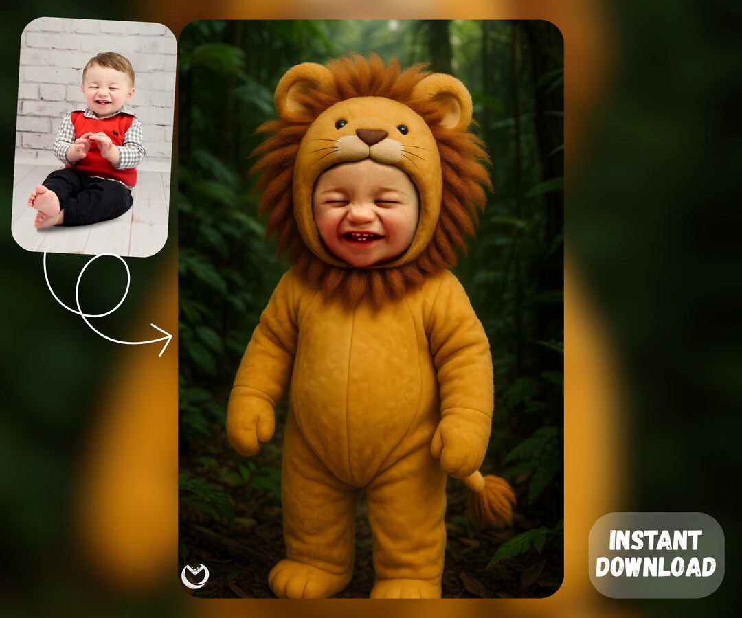 Baby Overlay Lion Costume Digital Backdrop | Kids Animal Photo Prop ...