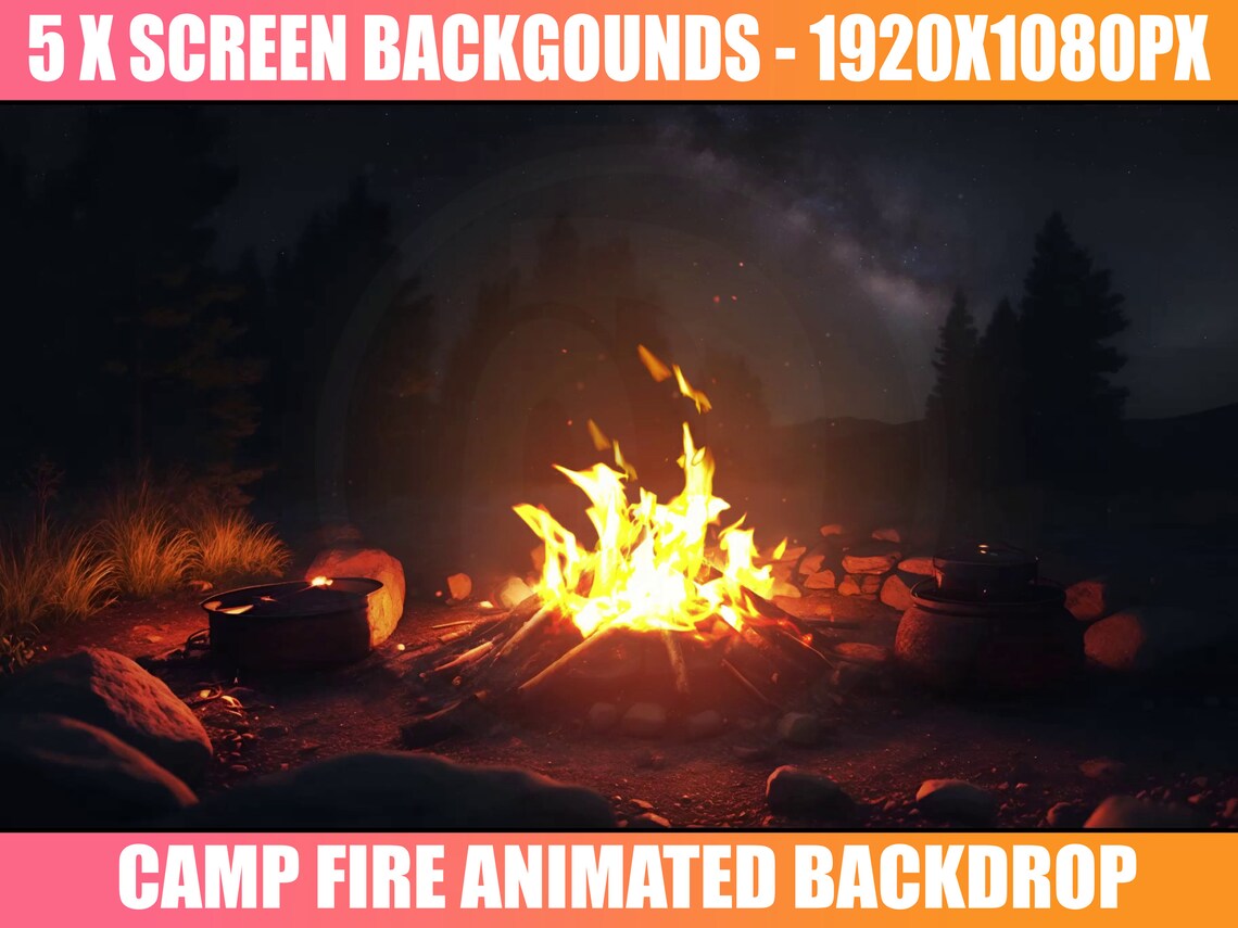 ANIMATED Virtual Background Cosy Campfire at Night With Fire Texts Animation Vtuber Streamer ...