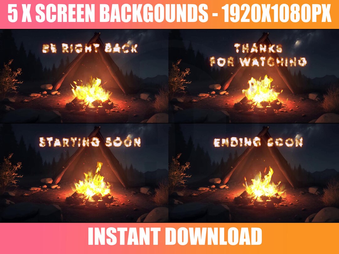 ANIMATED Virtual Background | Cosy Campfire in the Woods at Night With Fire Texts Animation ...