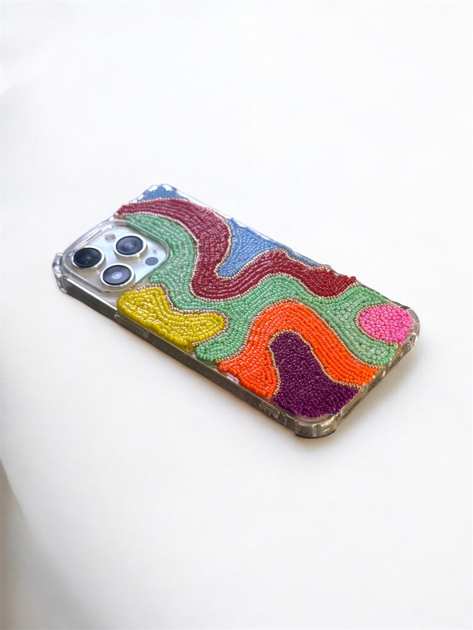 Beaded Embroidered Color Curve Pattern Phone Case iPhone 17 Series, 16 ...