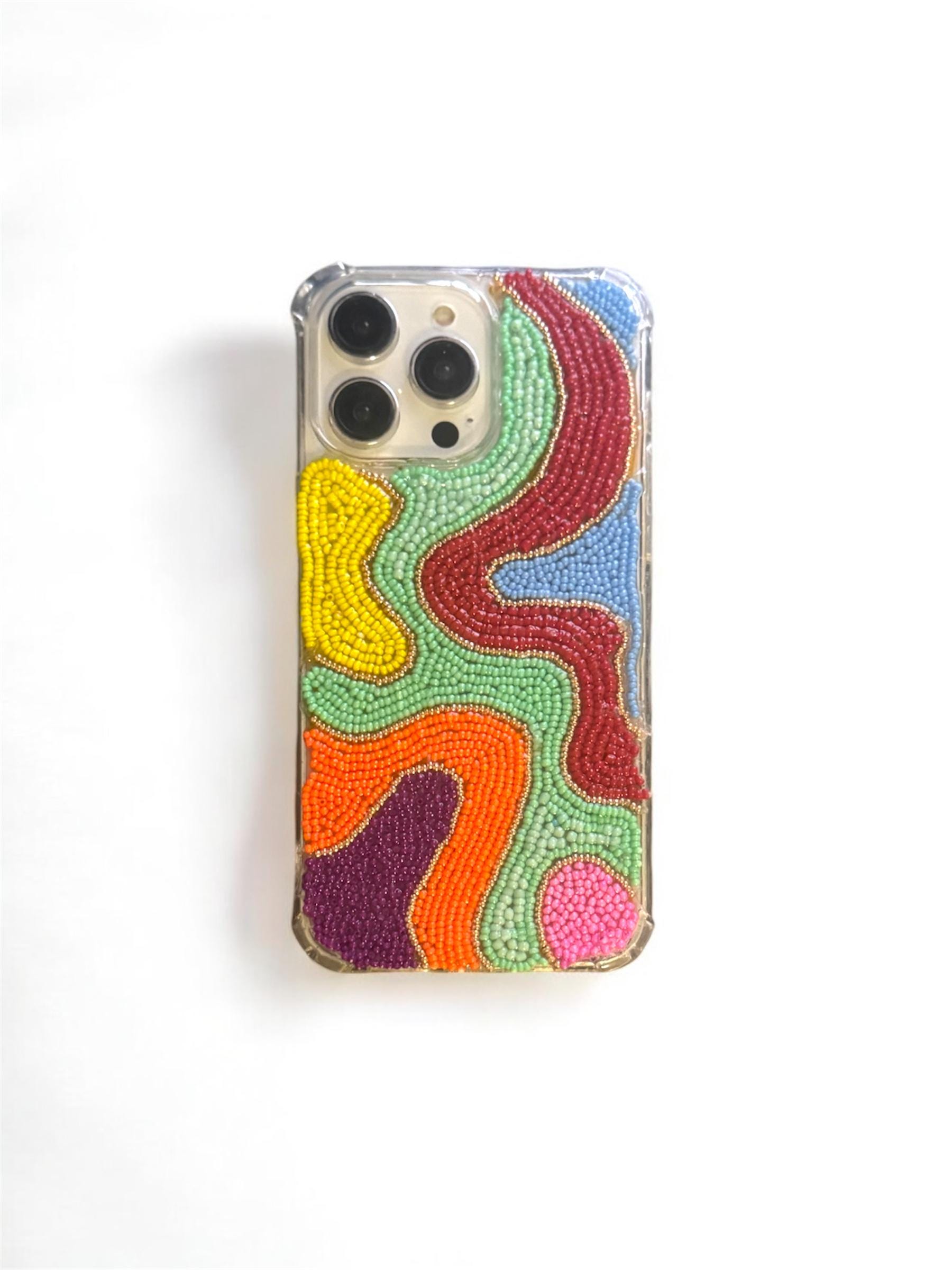 Beaded Embroidered Color Curve Pattern Phone Case iPhone 17 Series, 16 ...