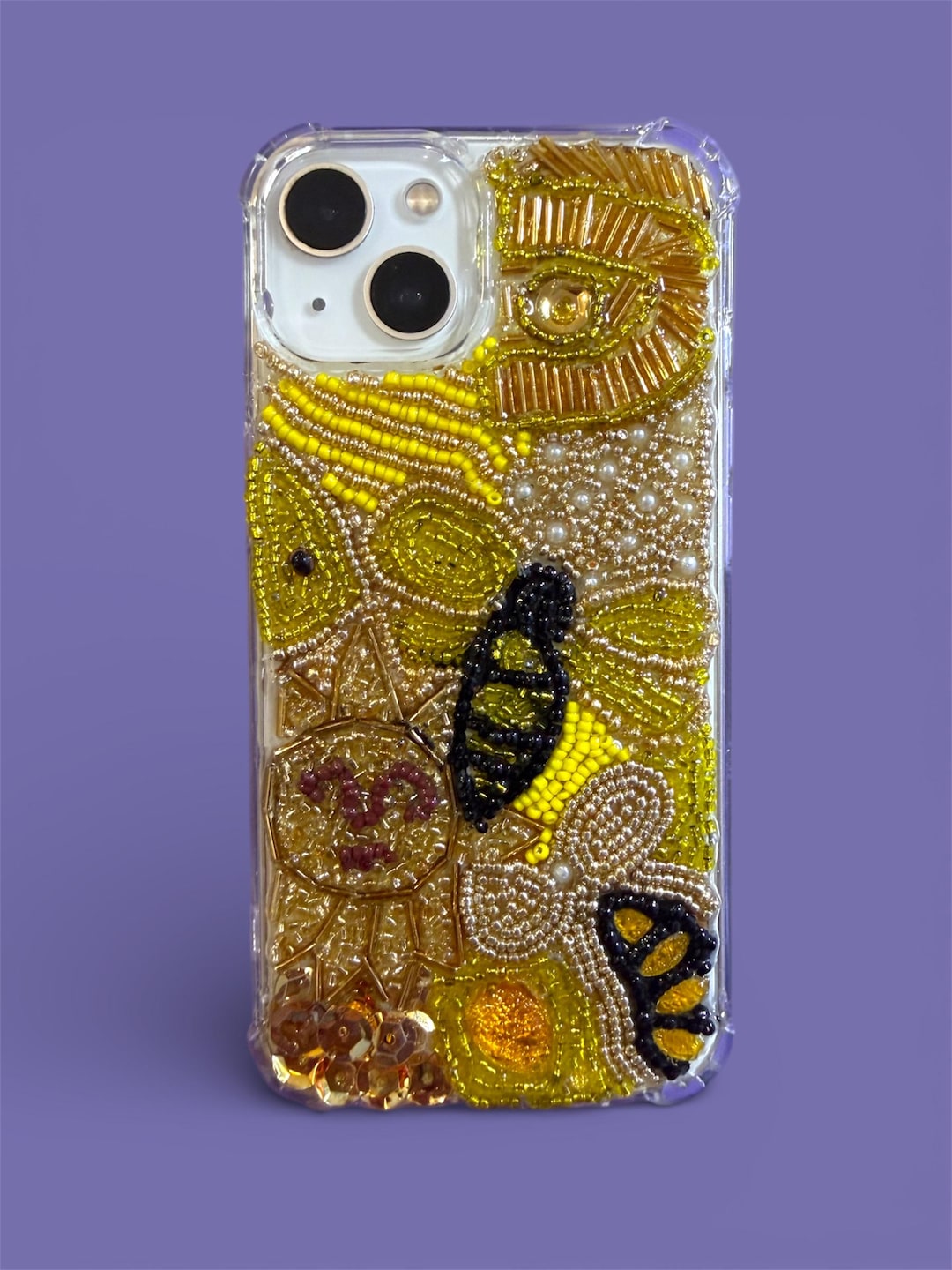 Beaded Embroidered Gold Pattern Phone Case iPhone 17 Series, 16 Series ...