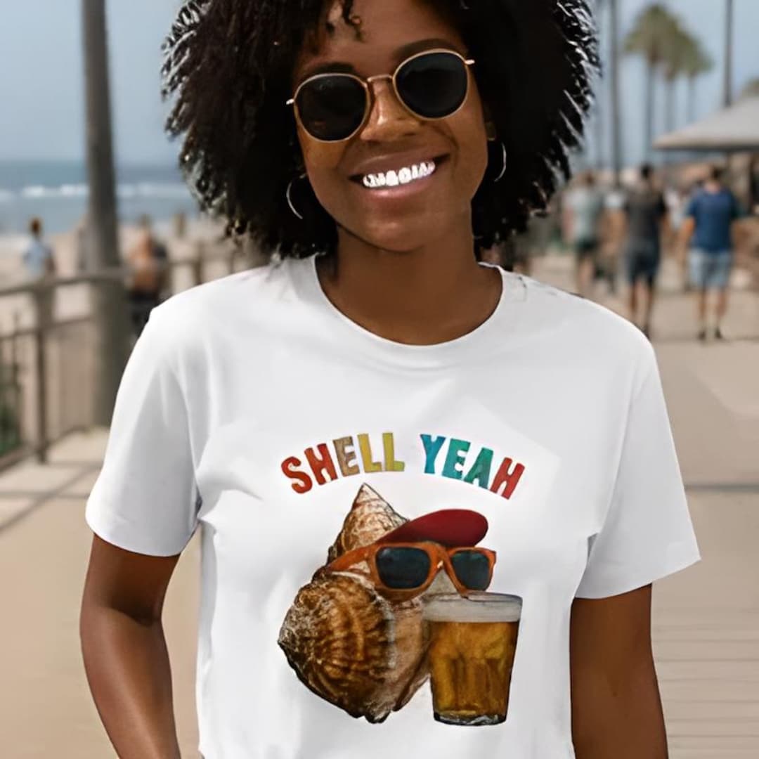 Shell Yeah Beach Tee, Seashell Beer Graphic, Coastal Summer Outfit ...