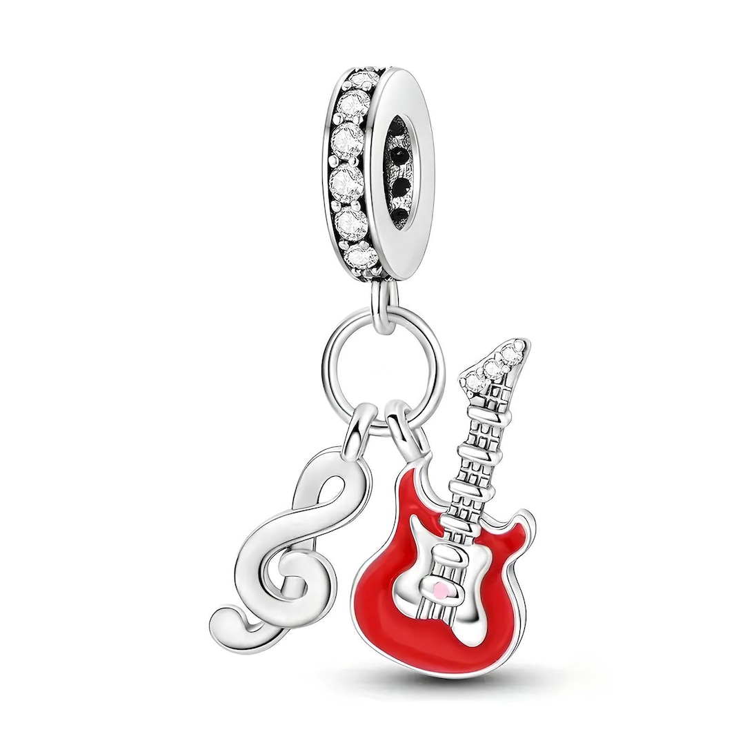 Silver Pandora Treble Clef and Red Guitar Charm, Music Note Pendant ...