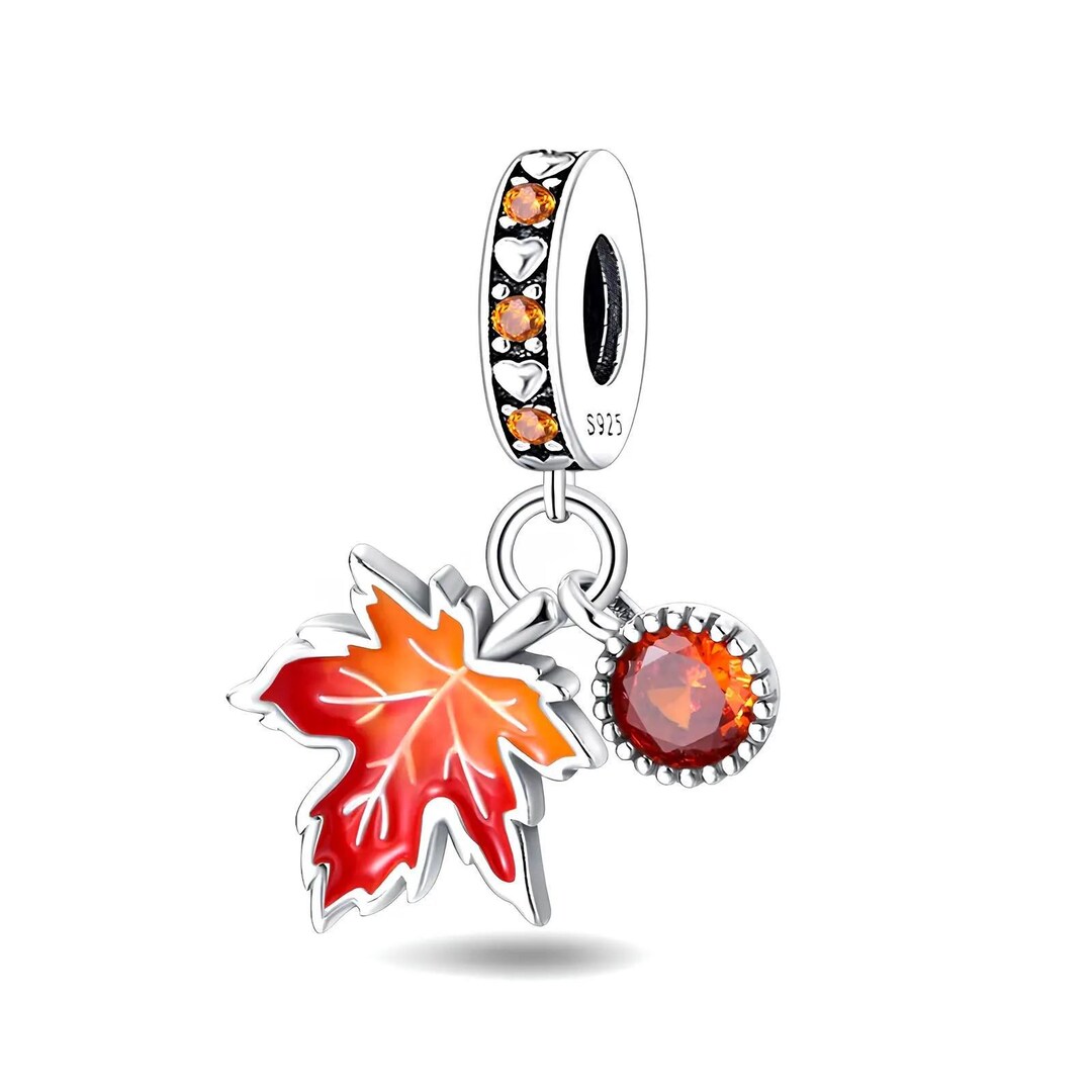 Pandora Orange Leaf and Stone Charm, 925 Sterling Silver Charm for ...