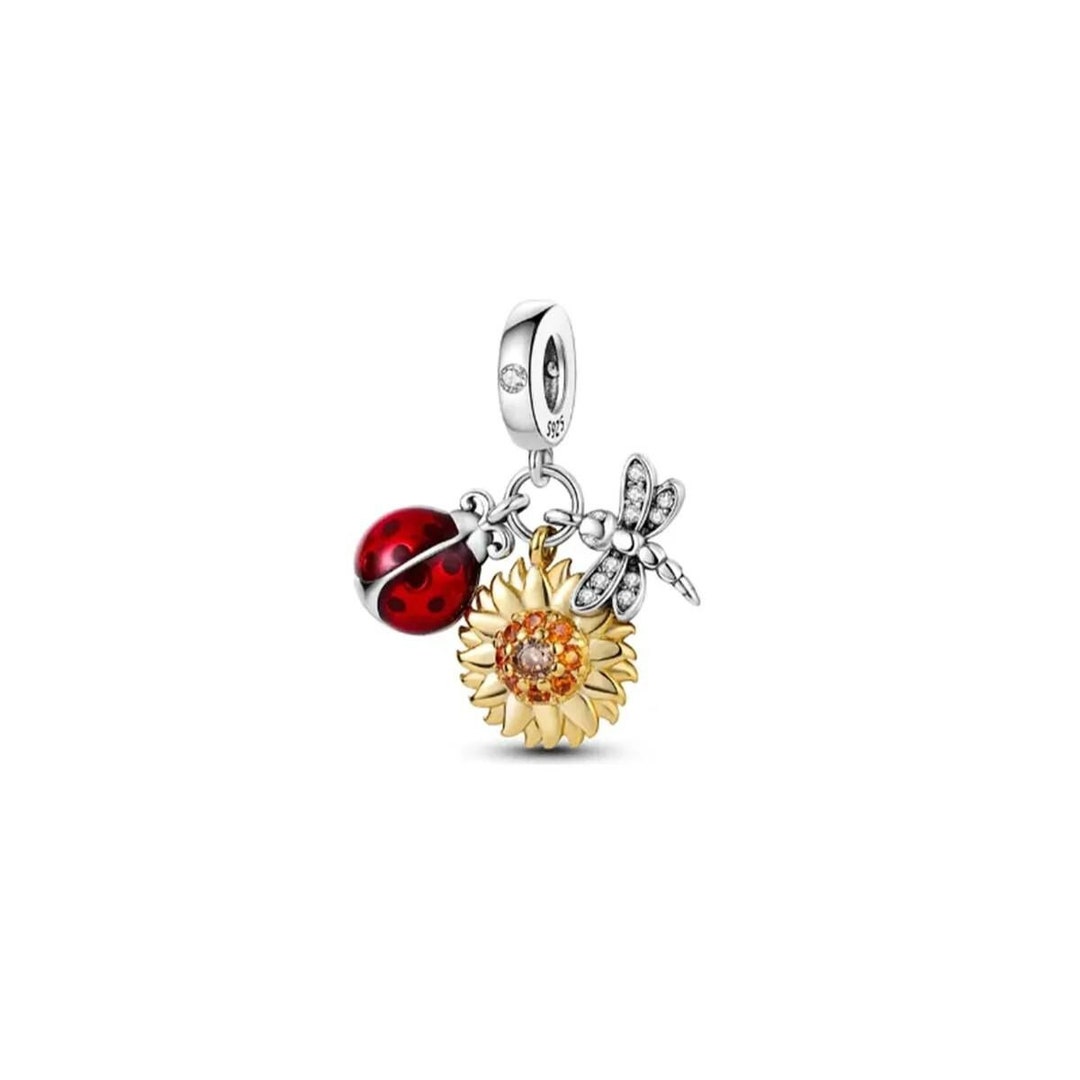Pandora Ladybird, Sun and Dragonfly Bracelet Charm, 925 Sterling Silver ...