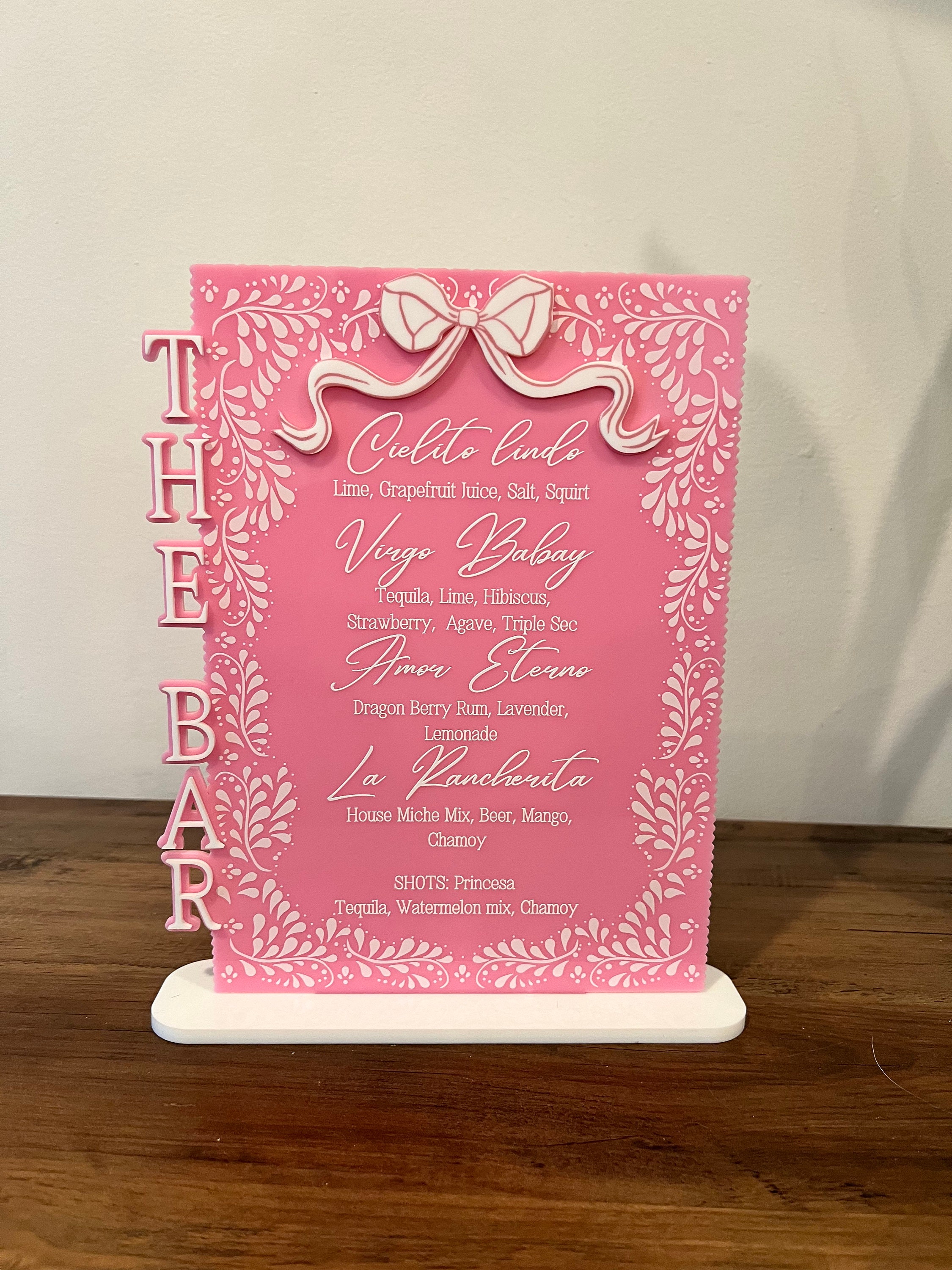 Acrylic Bar Menu, Coquette Bar Menu, Cielito Lindo Bar Menu, the Bar ...