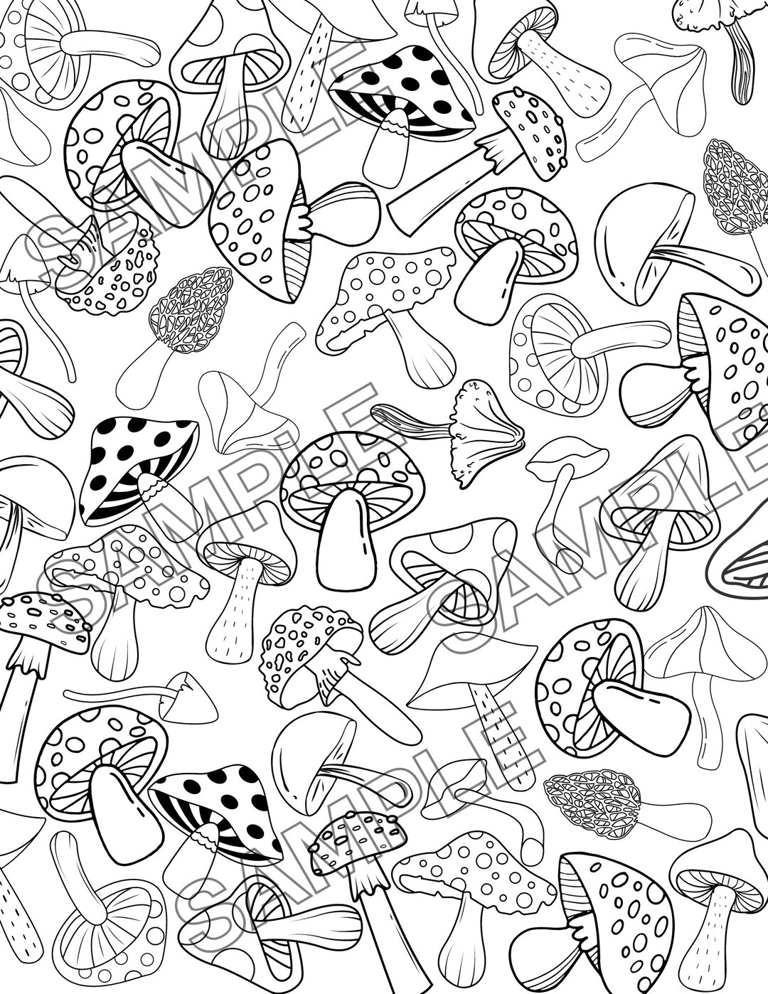 Mushroom Coloring Page-downloadable PDF - Etsy