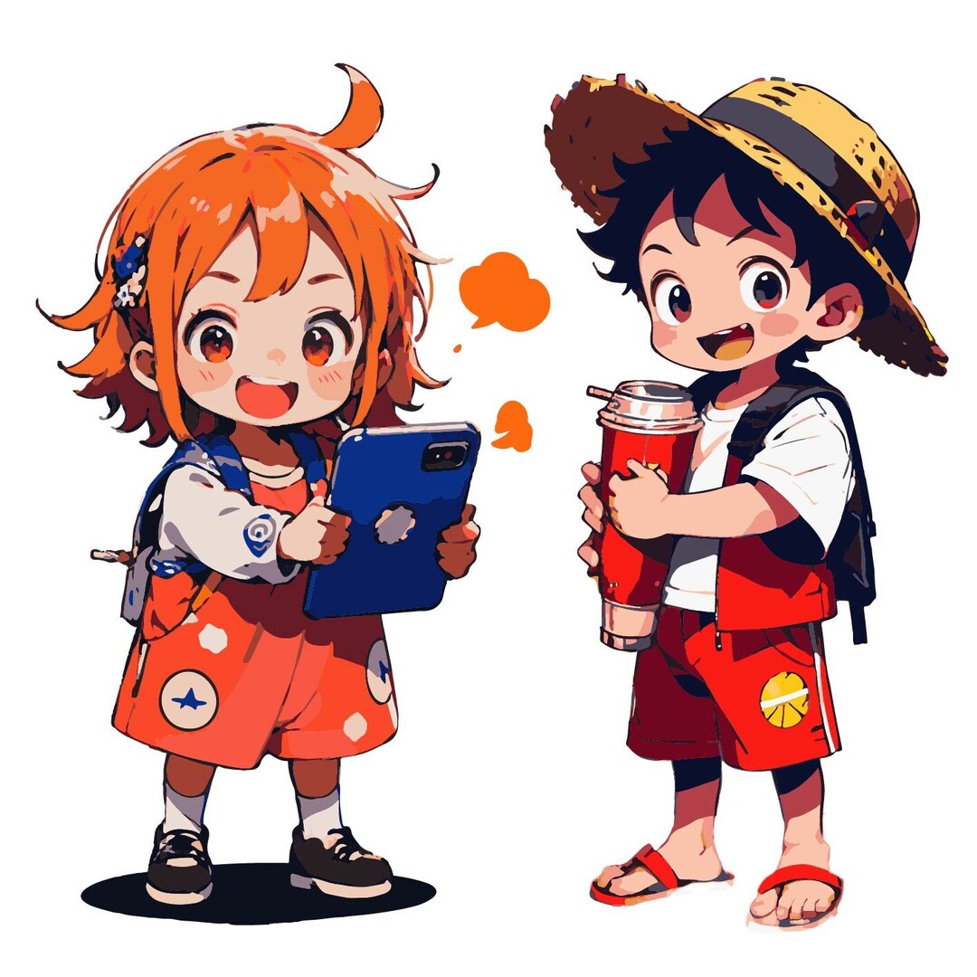 One Piece Luffy & Nami SVG Chibi Illustration - Etsy