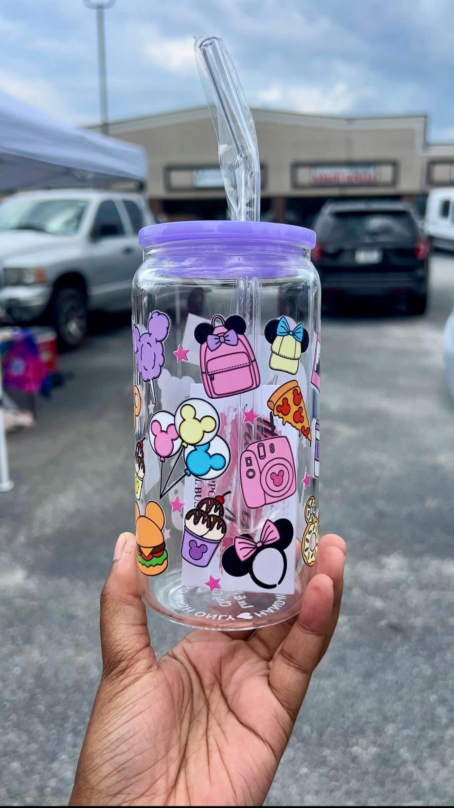 Mouse Ears 16 Oz Glass or Acrylic Cup - Lid & Straw Included - Etsy