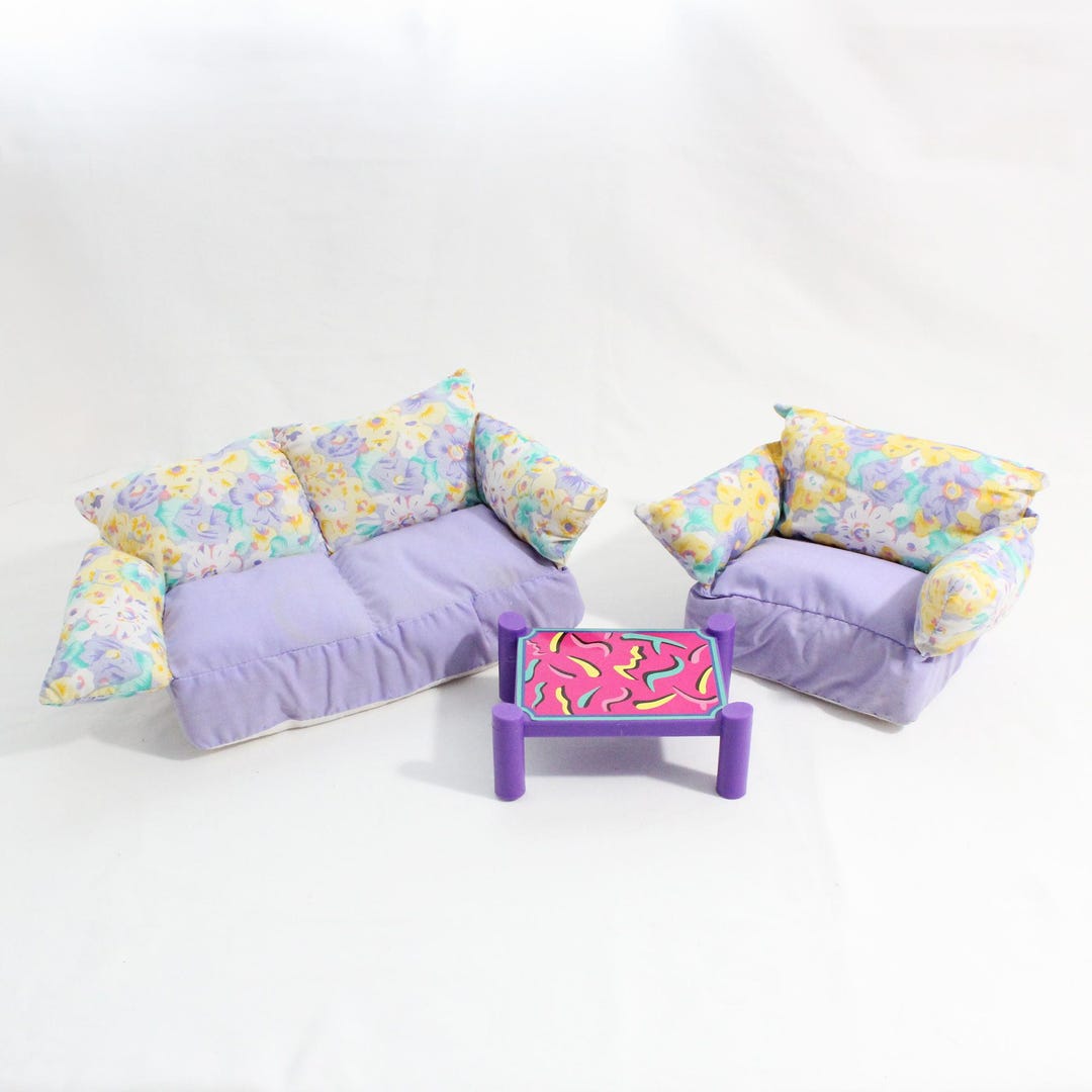 Vintage Barbie Purple Couch & Chair 1994 | Toymax, Floral Couch, Coffee ...