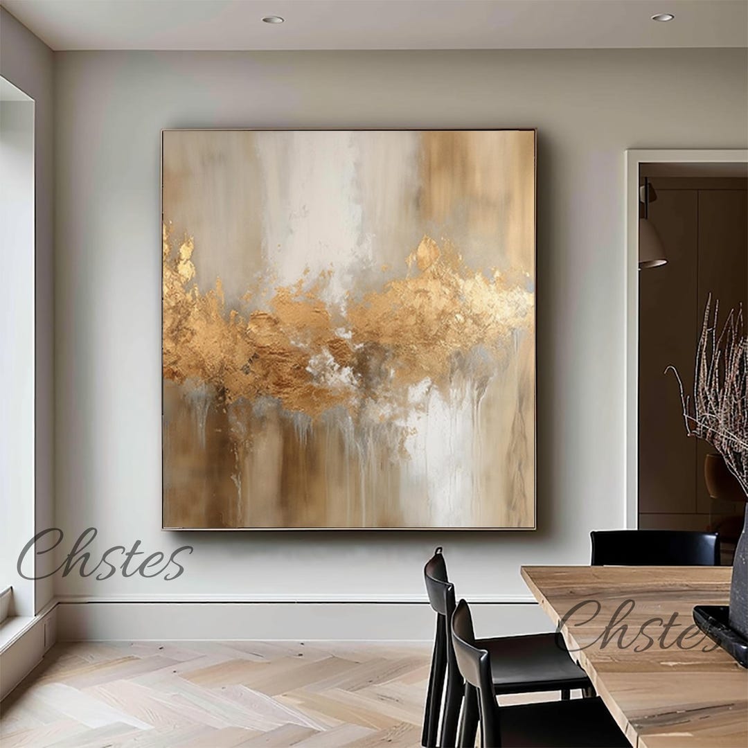 Gold Abstract Painting,gold Wall Art,gold and Beige Abstract Wall Art ...