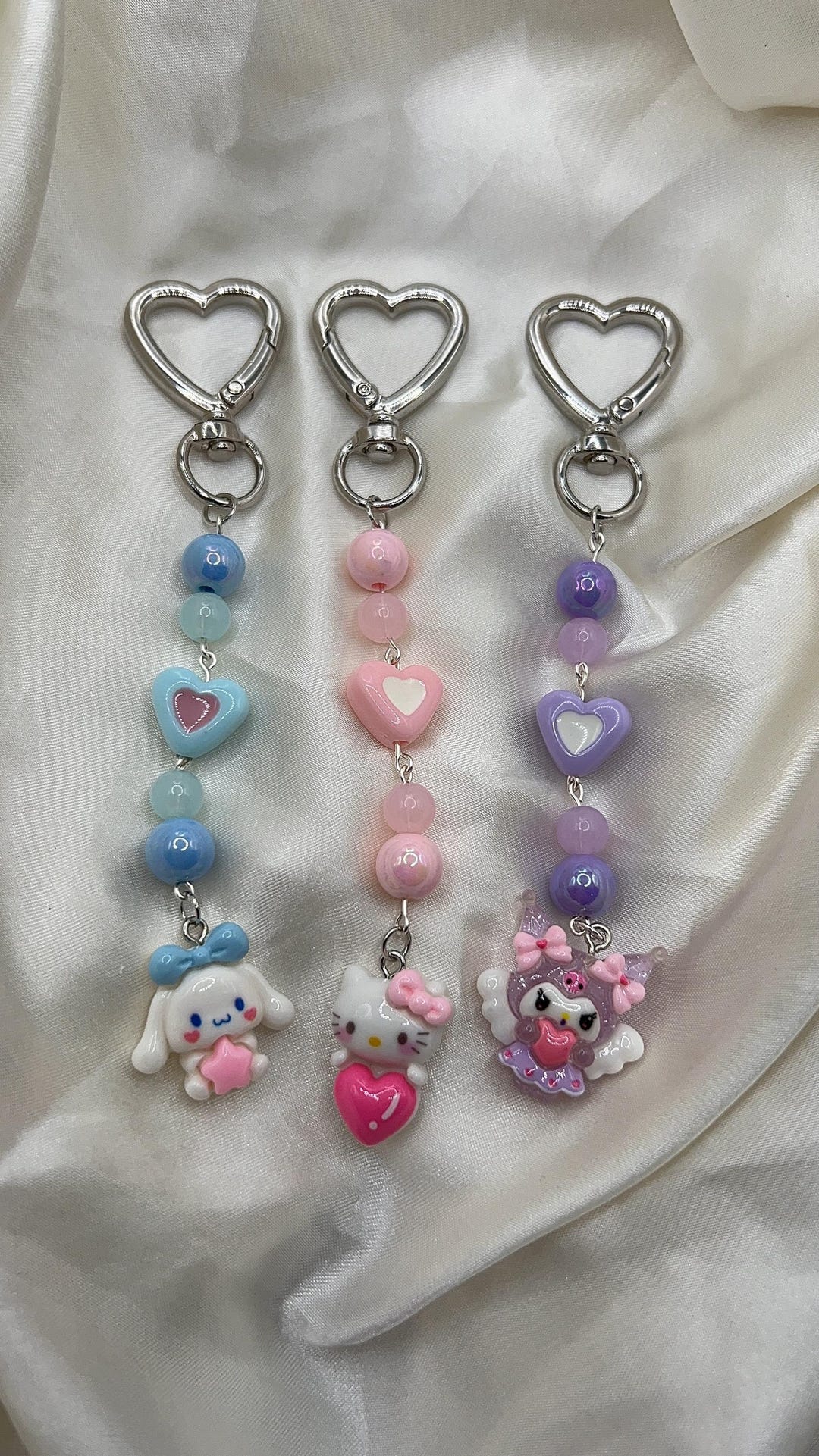 Hello Kitty, Cinnamoroll, or Kuromi Key Chain - Kawaii Heart Inspired ...