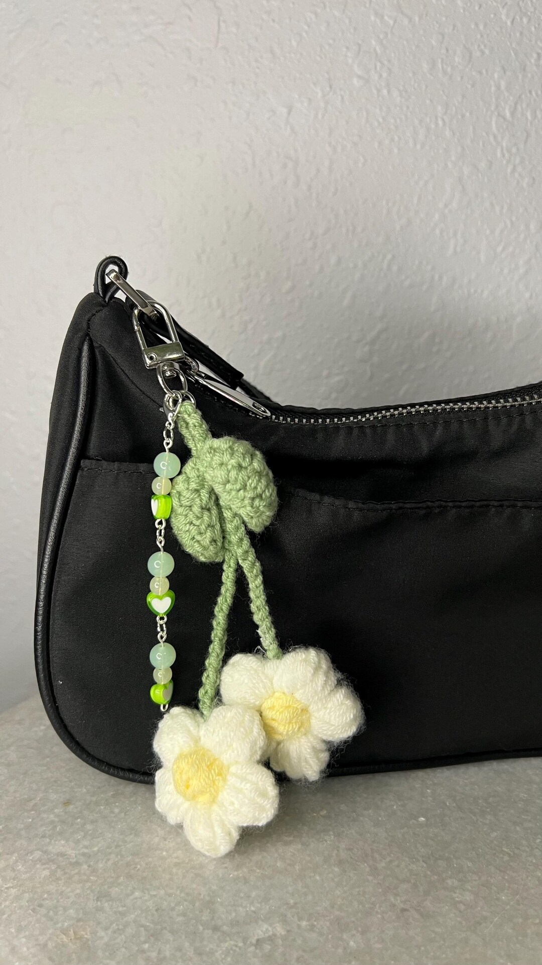 Cute Strawberry, Cherry or Daisy Crochet and Beaded Keychains, Bag ...