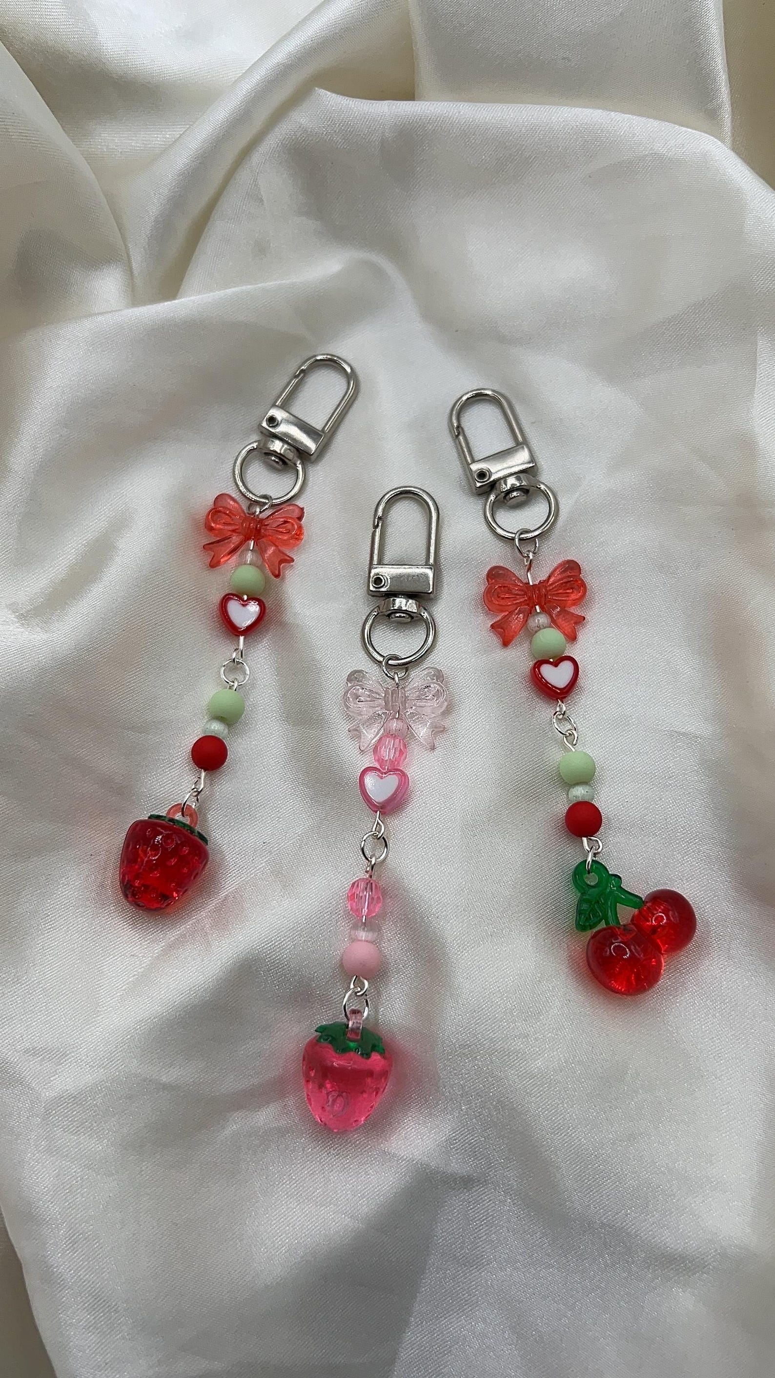 Beaded Cherry/ Strawberry Key Chains. Fruit Inspired Key Chains ...