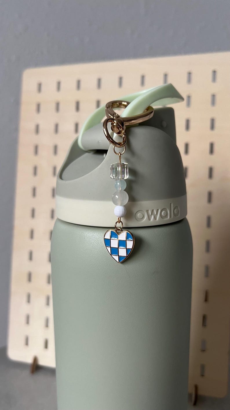 Checkered Heart/ Beaded Owala Water Bottle Keychain or Bag Chain. Heart ...