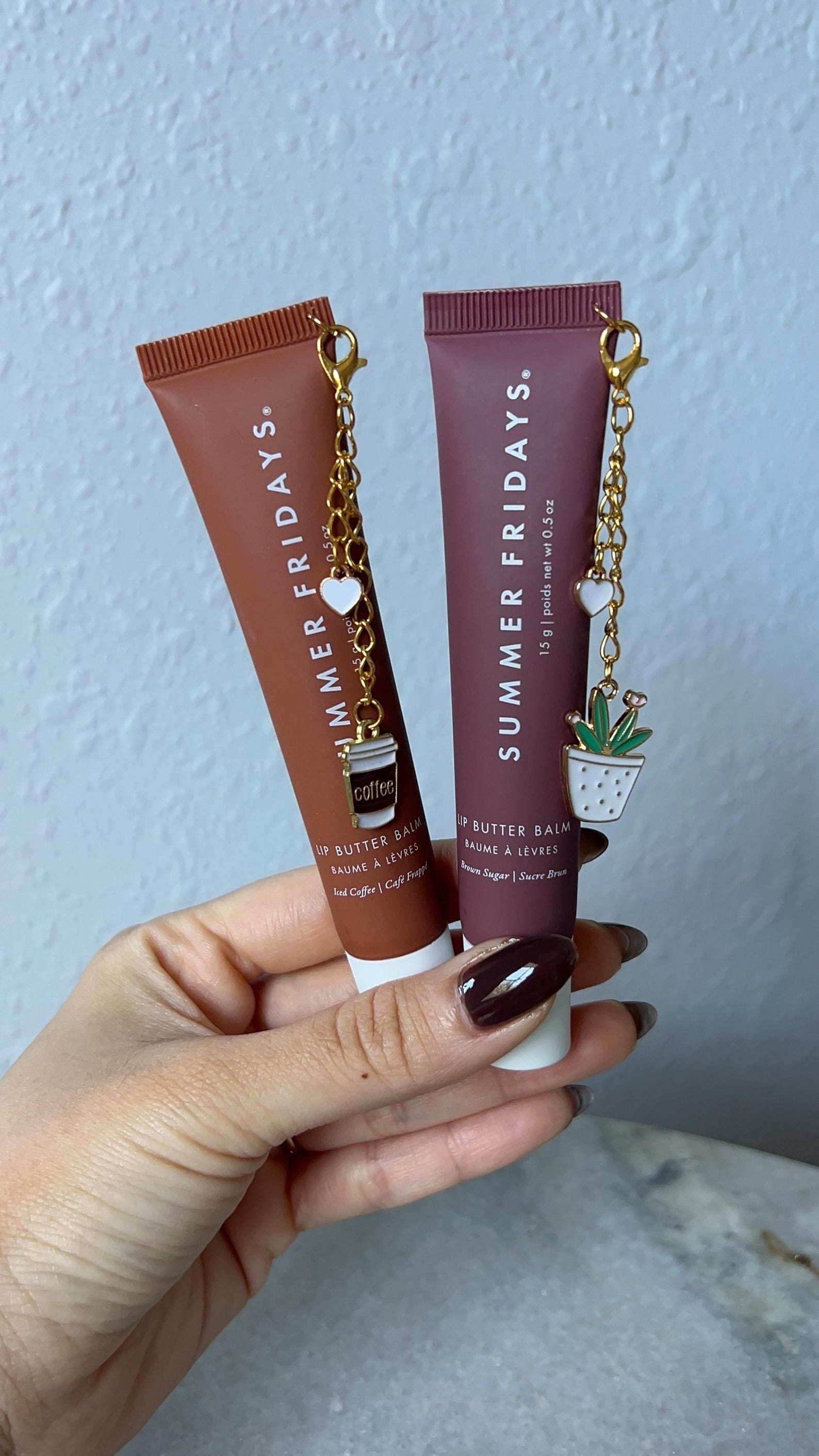 Gold Dainty Lip Gloss Key Chain. Coffee Charm or Plant Charm Lip Gloss ...