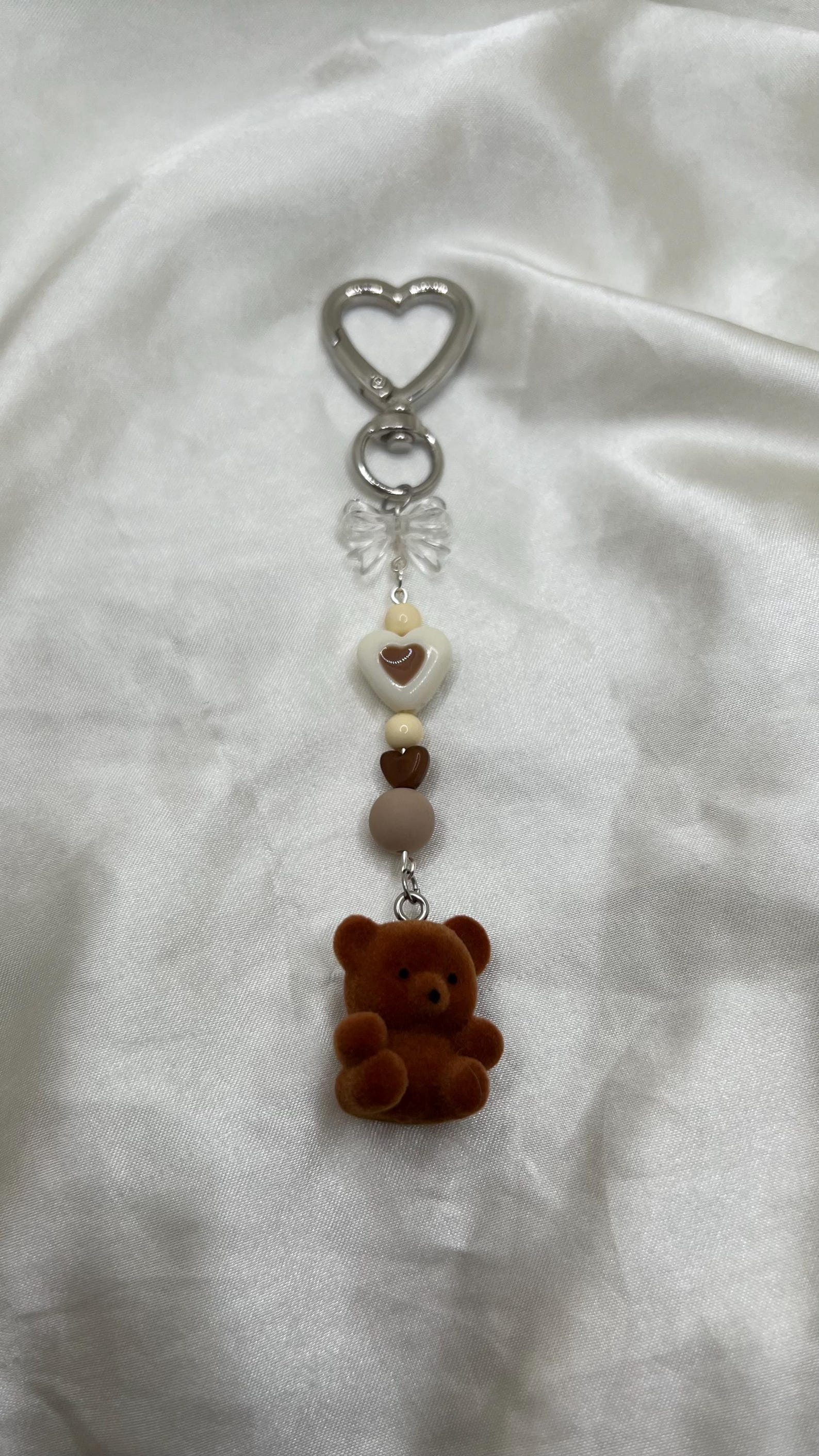 Flocked Teddy Heart Bear Charm With Silver Heart Shaped Clasp/ Bag ...