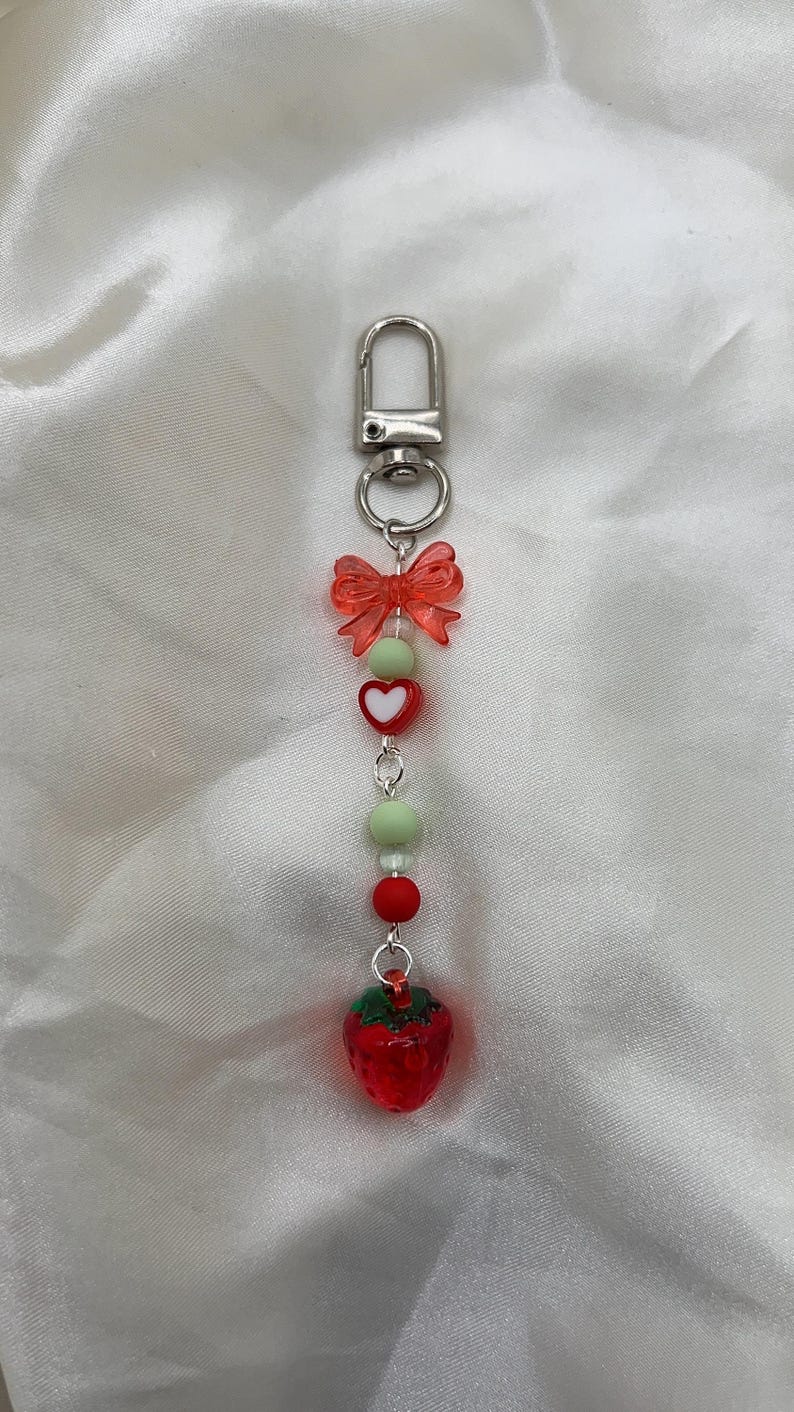 Beaded Cherry/ Strawberry Key Chains. Fruit Inspired Key Chains ...