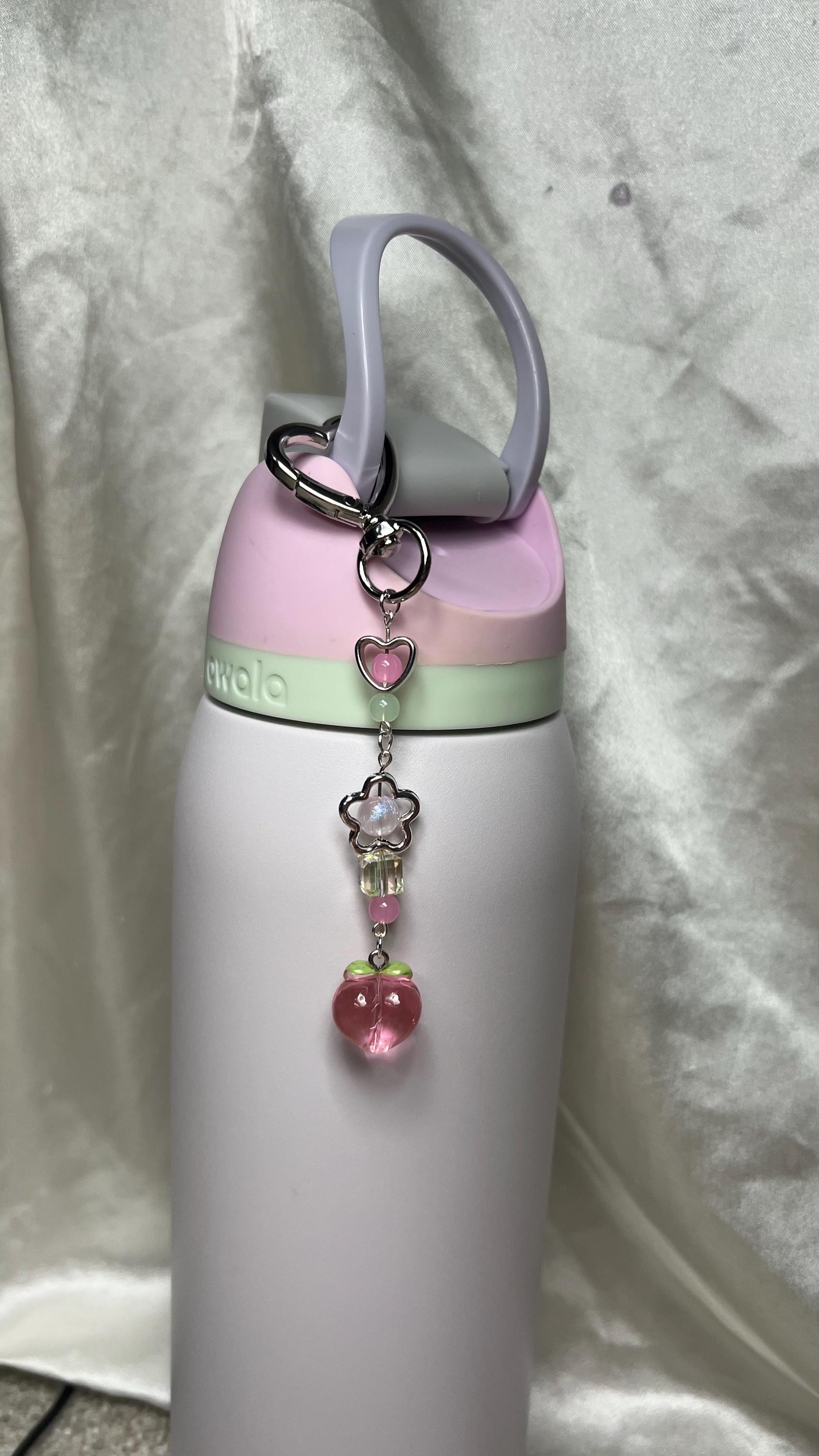 Peachy Pink & Green Beaded Pastel Keychain/ Bag Chain/ Water Bottle ...