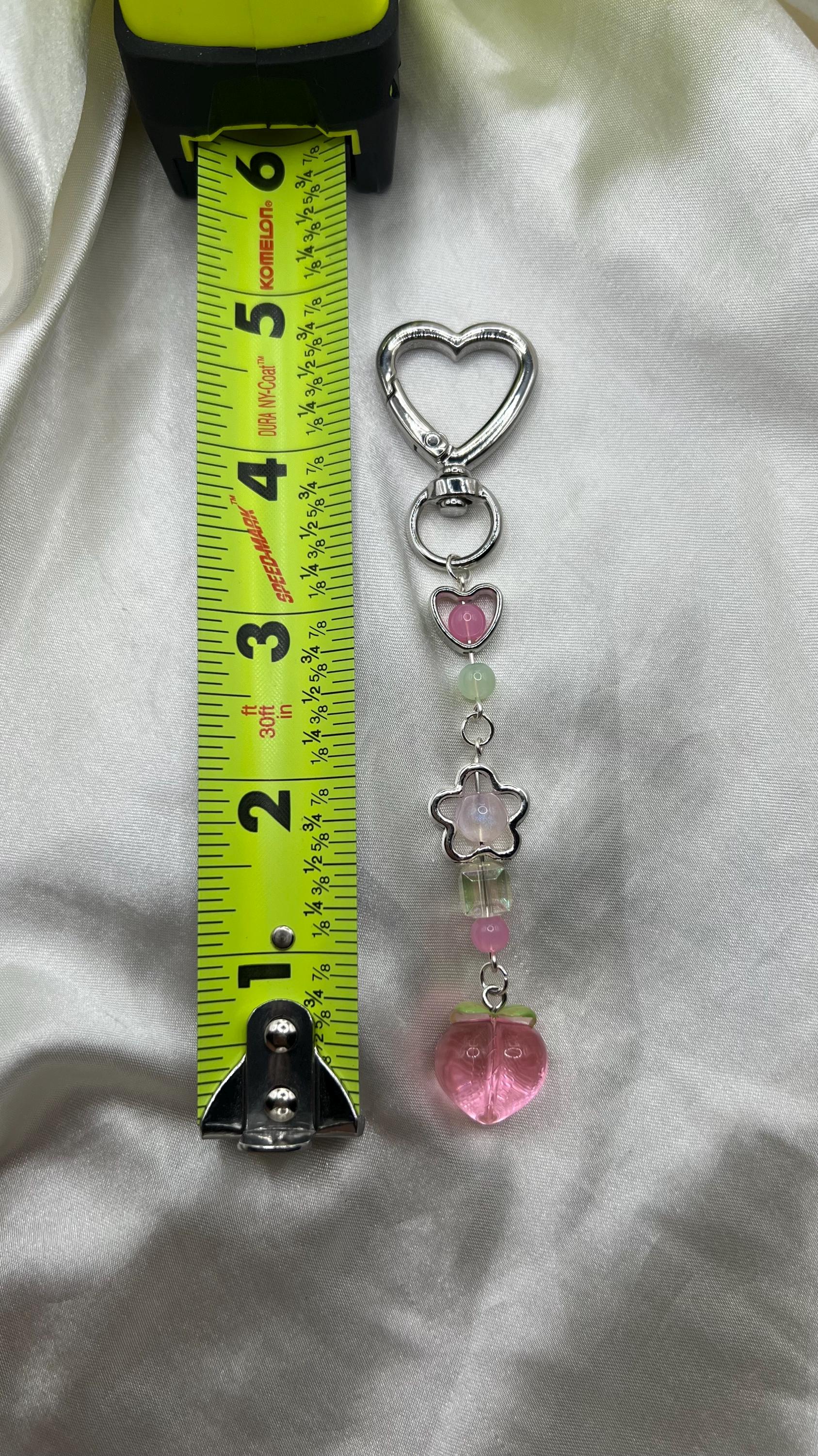 Peachy Pink & Green Beaded Pastel Keychain/ Bag Chain/ Water Bottle ...