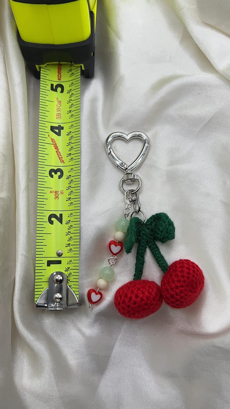 Cute Strawberry, Cherry or Daisy Crochet and Beaded Keychains, Bag ...