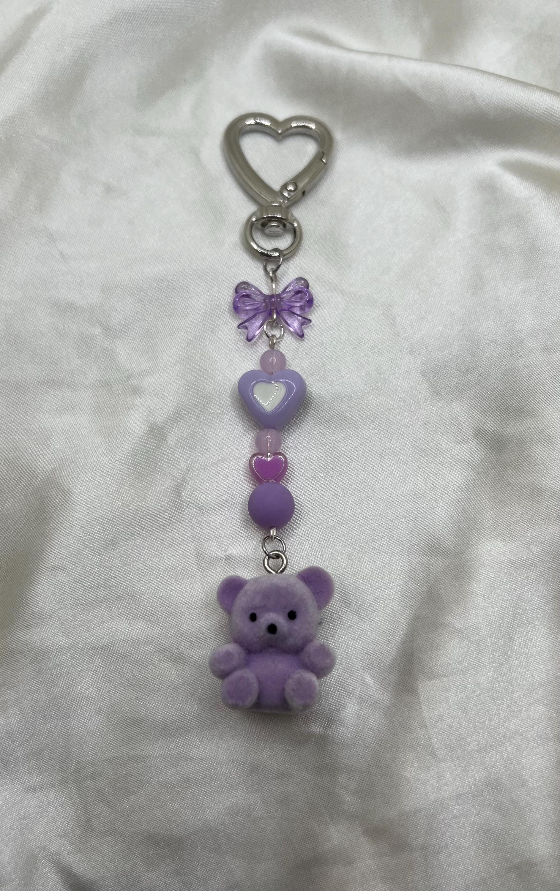 Flocked Teddy Heart Bear Charm With Silver Heart Shaped Clasp/ Bag ...
