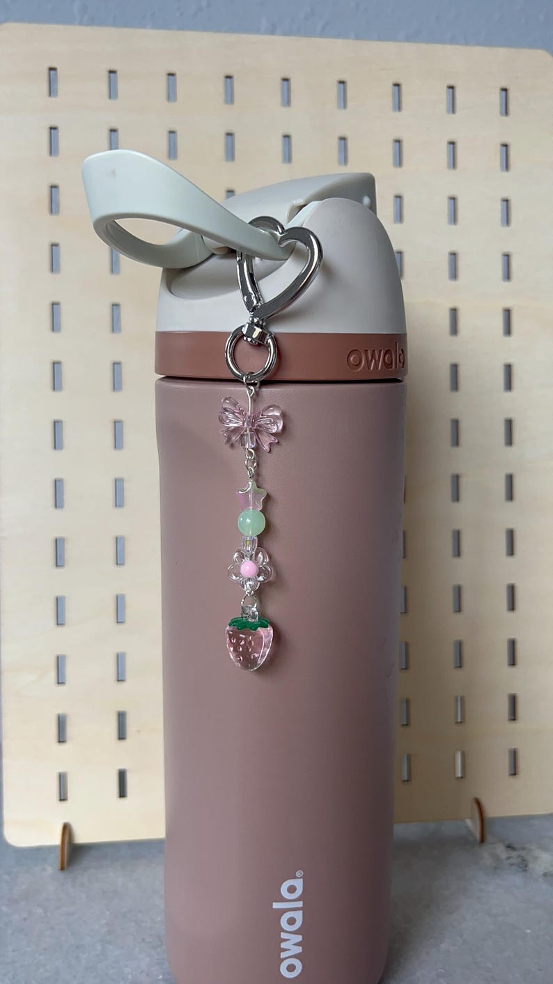 Cute Pink & Green Strawberry Owala Charm, Bag Charm, Key Chain ...