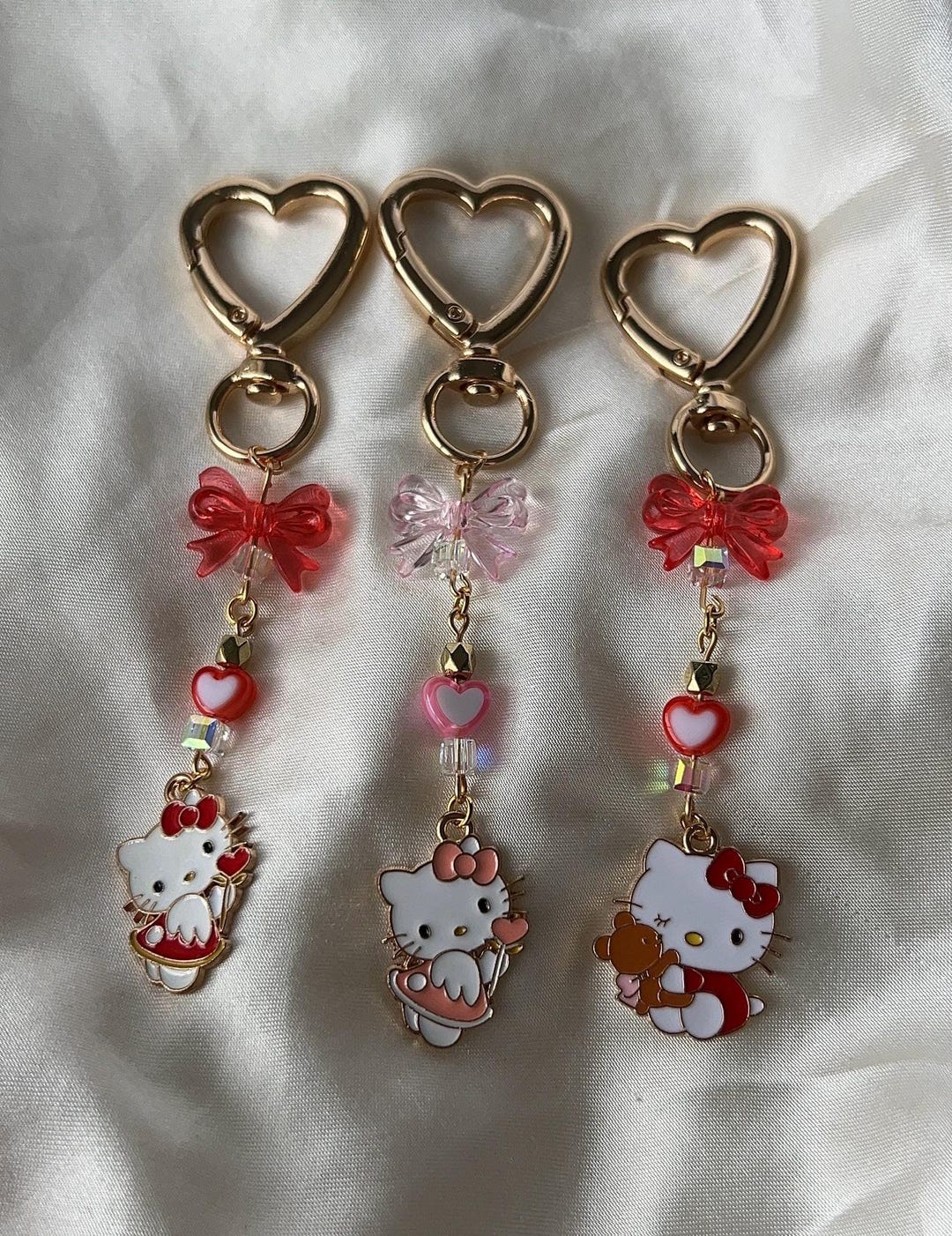 Red or Pink Hello Kitty Key Chain With Gold Heart Clasp & Enamel ...