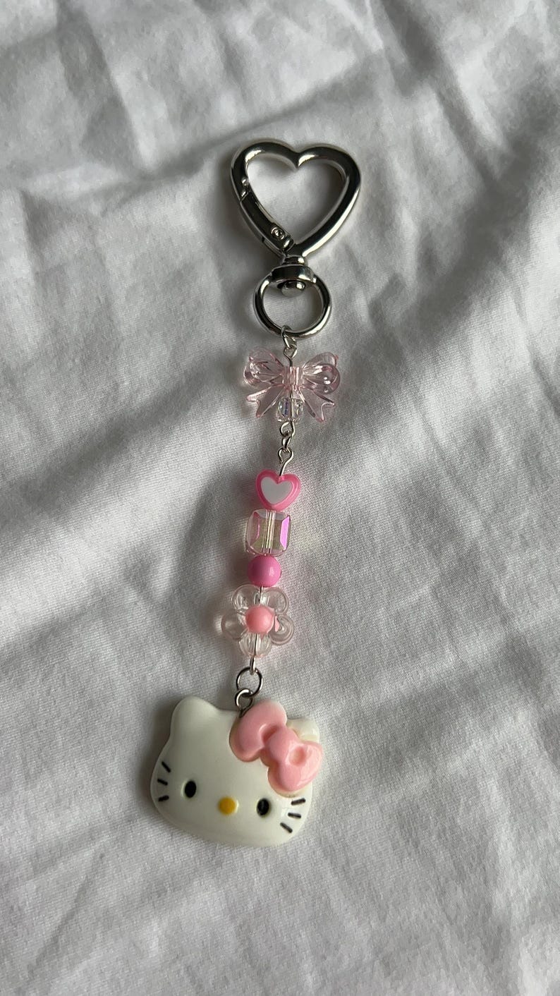 Hello Kitty Key Chain/ Charm With Pendant. Hello Kitty Beaded Key Chain ...