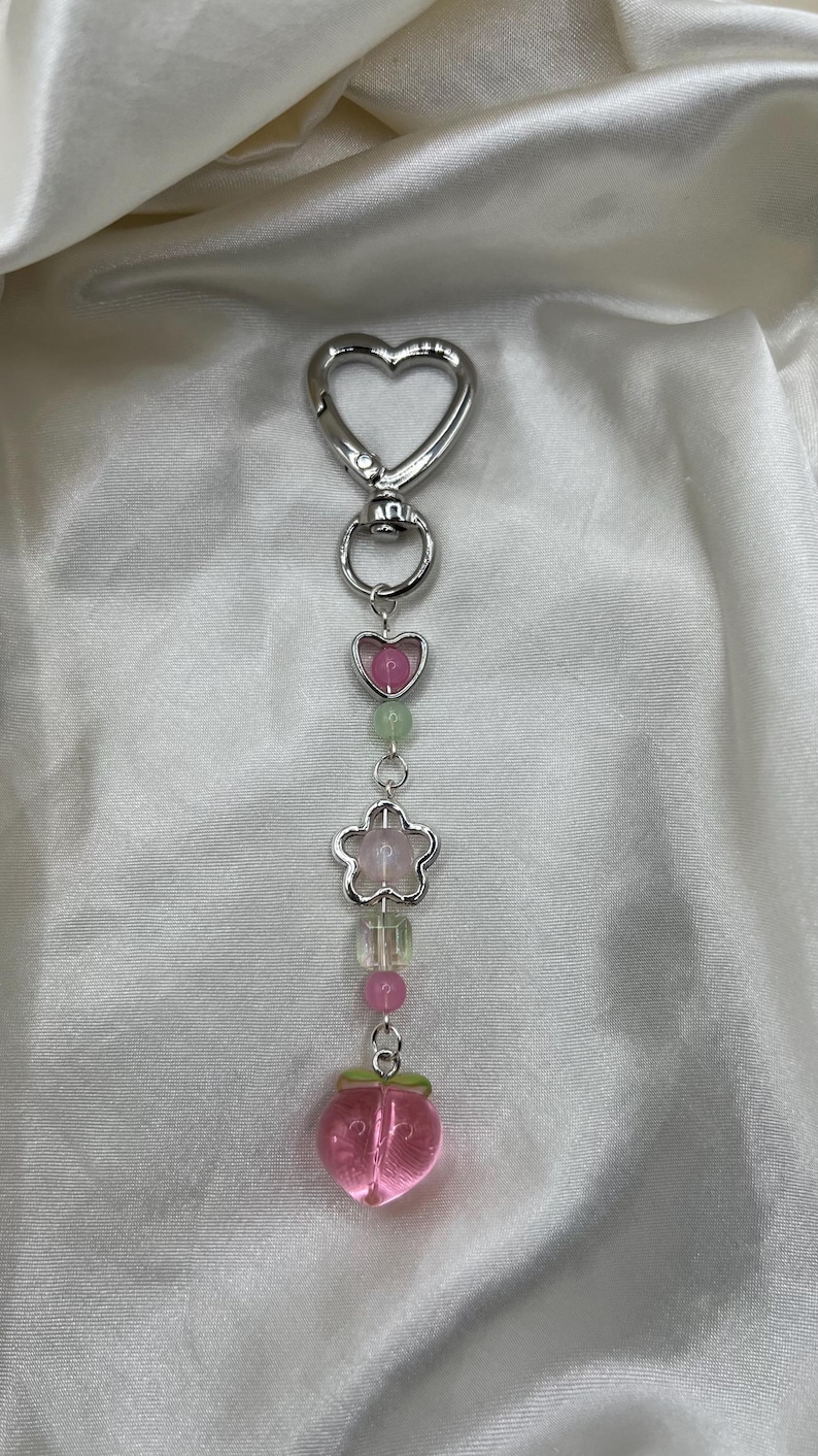 Peachy Pink & Green Beaded Pastel Keychain/ Bag Chain/ Water Bottle ...