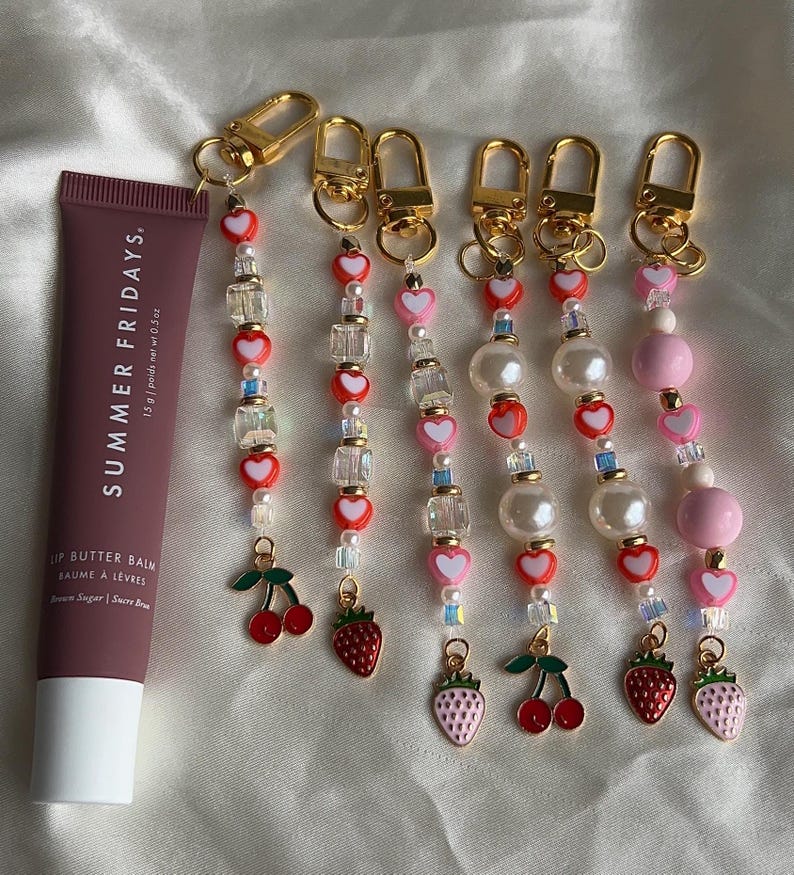Cherry Lip Gloss Key Chains. Strawberry Lip Gloss Key Chain. Fruit ...
