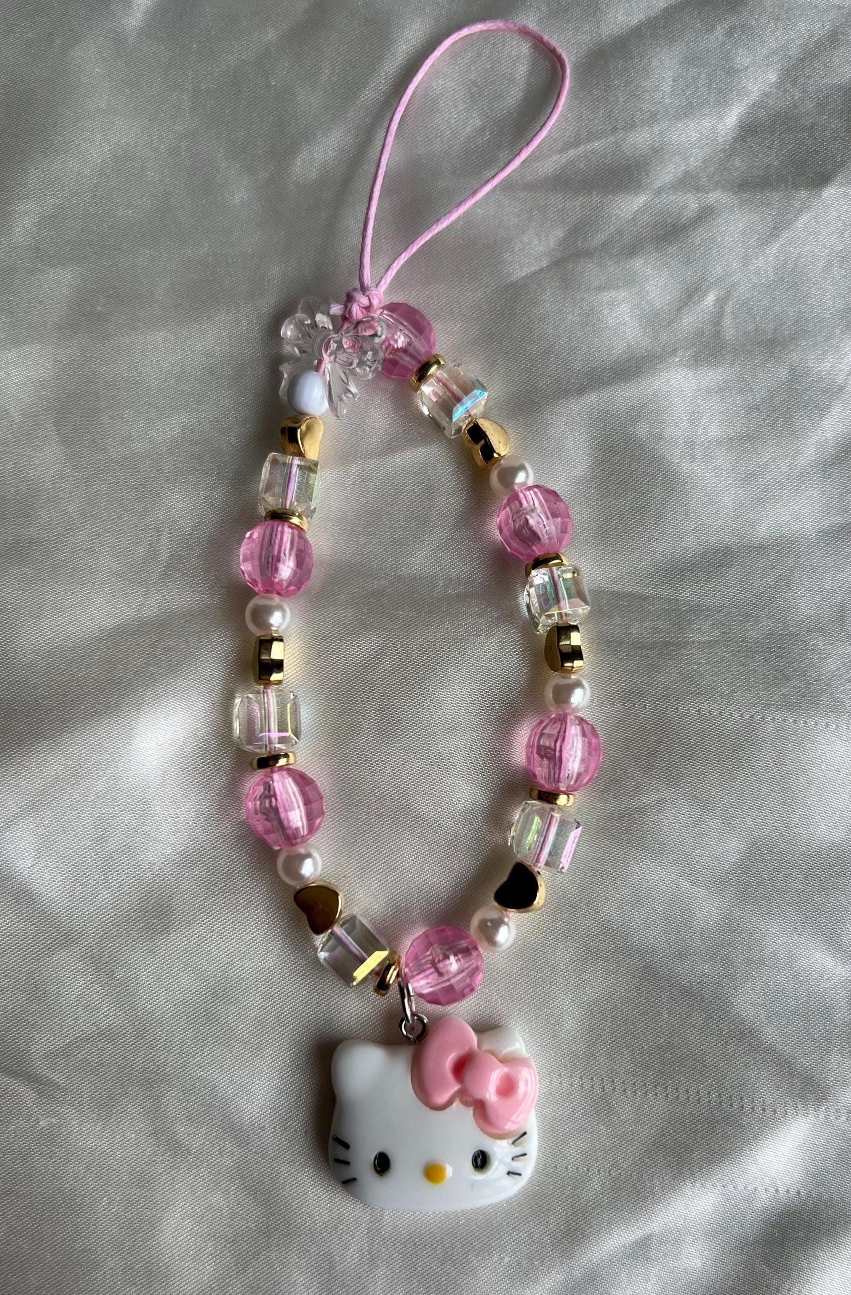 Hello Kitty Cell Phone Charm With Cute Face Pendant. Hello Kitty Beaded ...