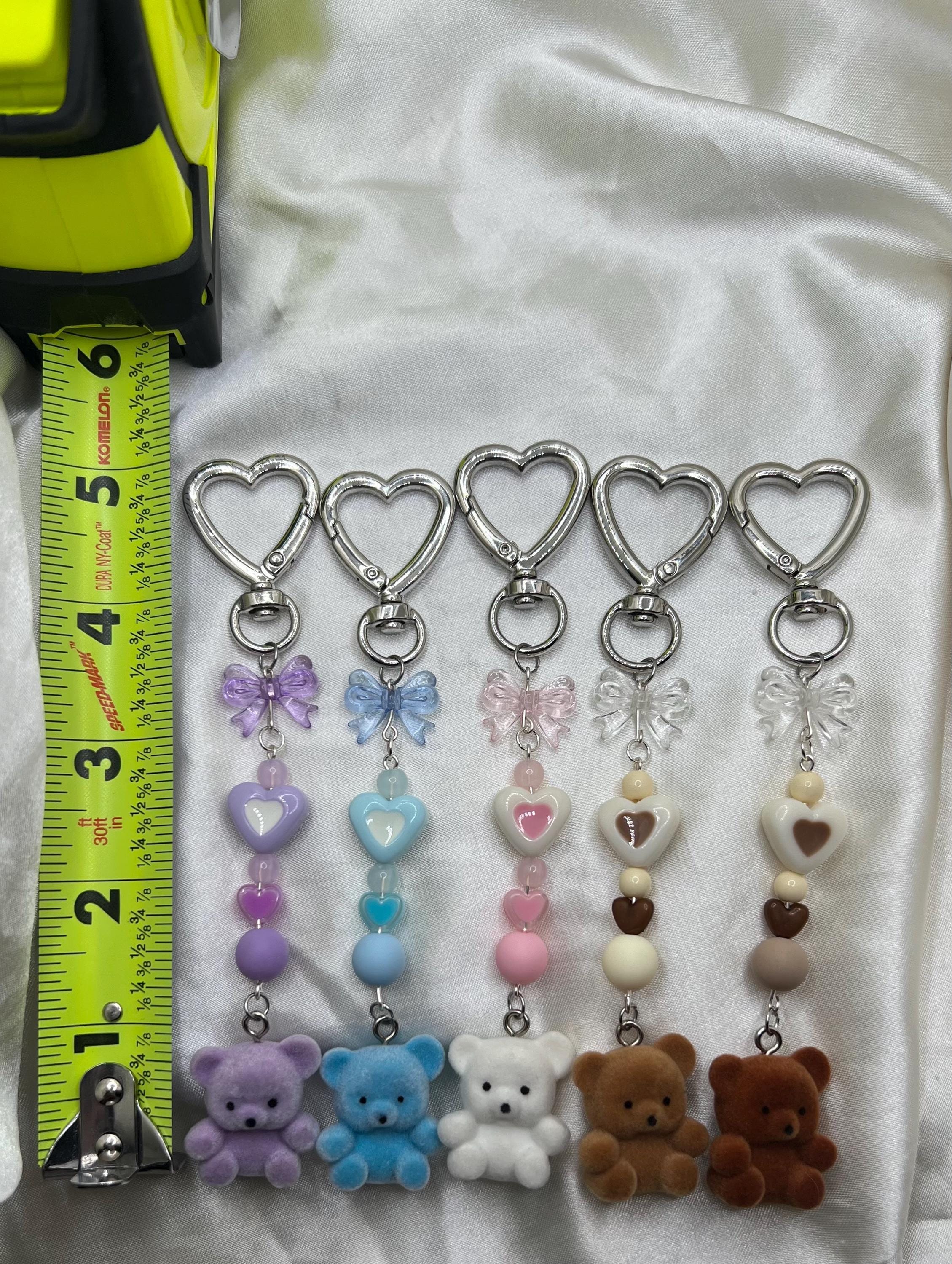 Flocked Teddy Heart Bear Charm With Silver Heart Shaped Clasp/ Bag ...