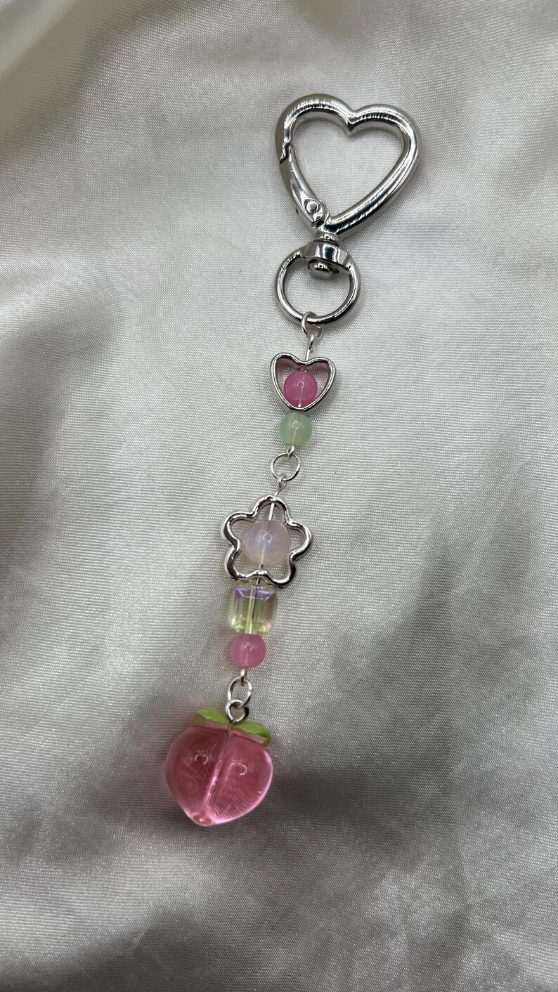 Peachy Pink & Green Beaded Pastel Keychain/ Bag Chain/ Water Bottle ...