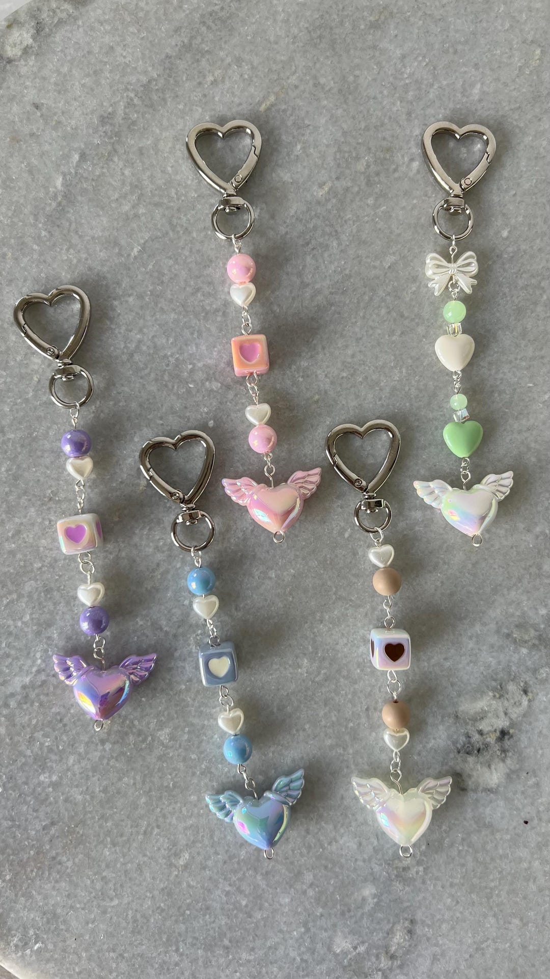Iridescent Heart With Angel Wings Key Chain. Cute Heart With Angel ...