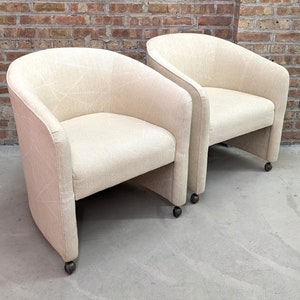 Mid Century Modern Upholstered Barrel Chairs on Casters by Vogue Rattan ...