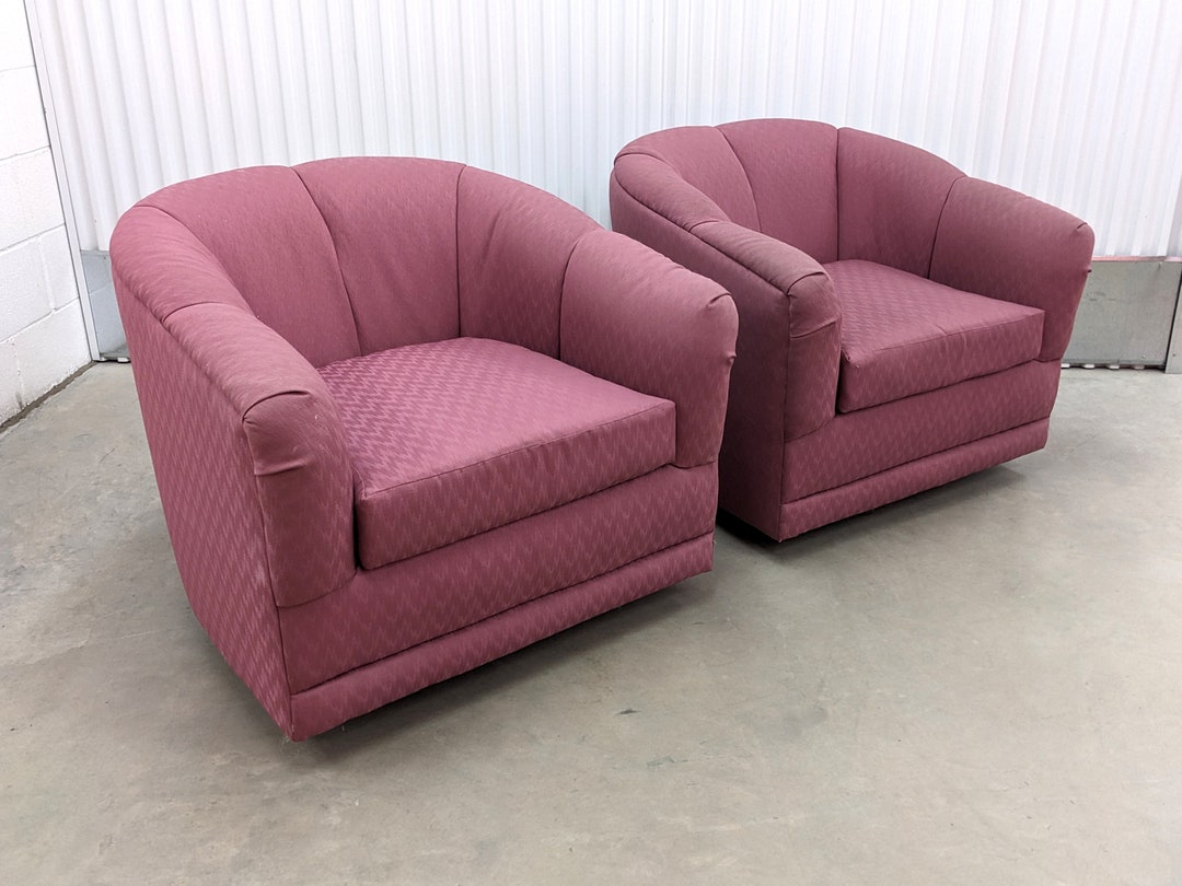 2 Mauve Channel Tufted Oversized Barrel Swivel Chairs by Rowe - Etsy