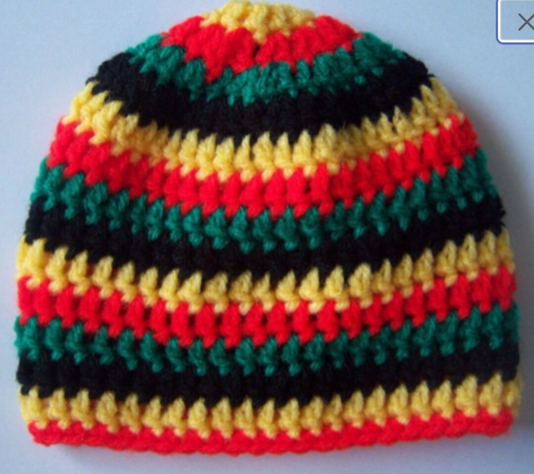 Hand Knit Hat Striped Crochet Beanie Mens Jamaican Skull Cap - Etsy
