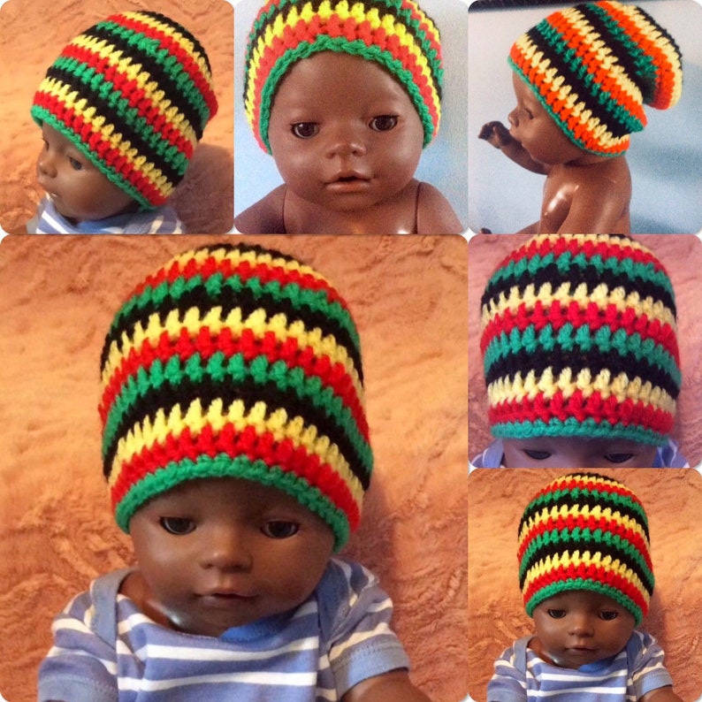 Hand Knit Baby Hat Crochet Skull Cap, Kwanzaa Gift for Newborn, Striped ...