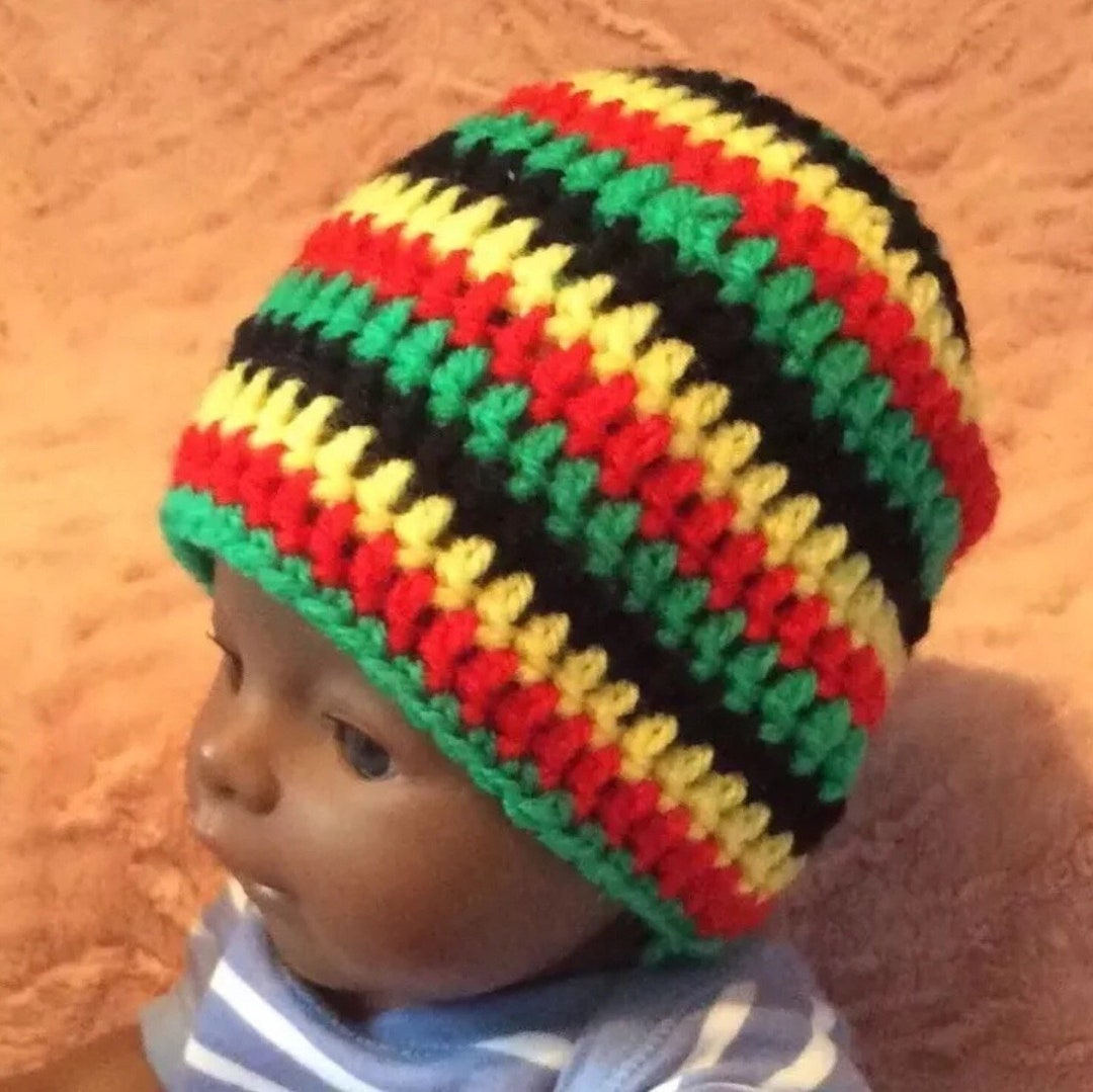 Hand Knit Baby Hat Crochet Skull Cap, Kwanzaa Gift for Newborn, Striped ...