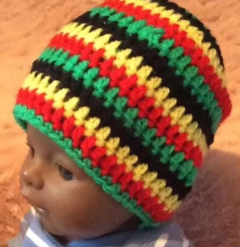 Hand Knit Baby Hat Crochet Skull Cap, Kwanzaa Gift for Newborn, Striped ...