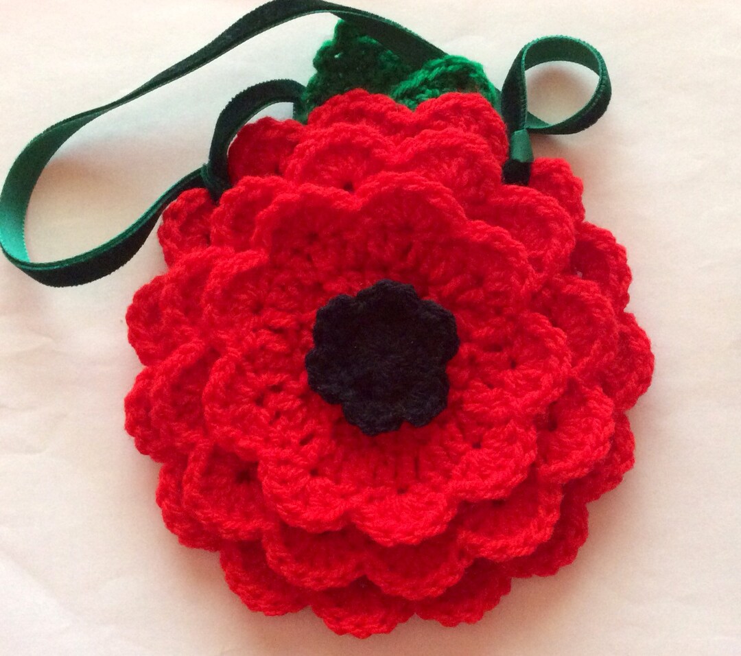 3d Crochet Poppy Flower Wall Hanging, Retro Home Decor, Knitted Flowers ...