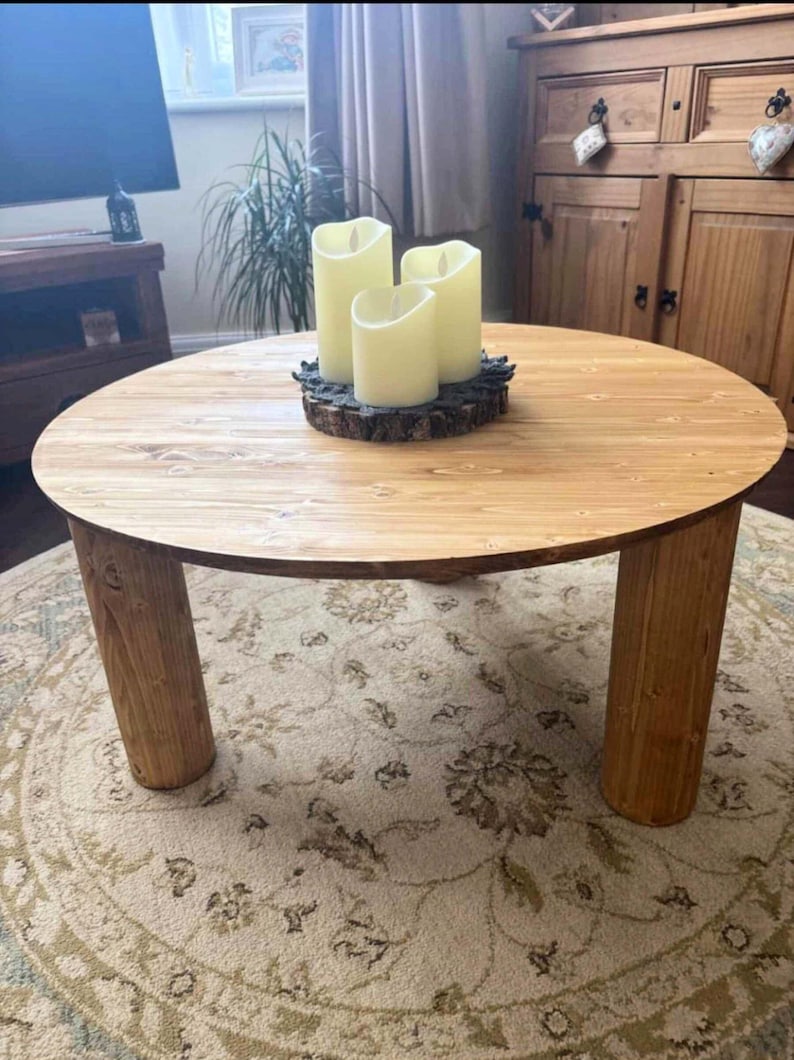 Handmade Rustic Round Wood Coffee Table | Solid Wood Scandinavian ...