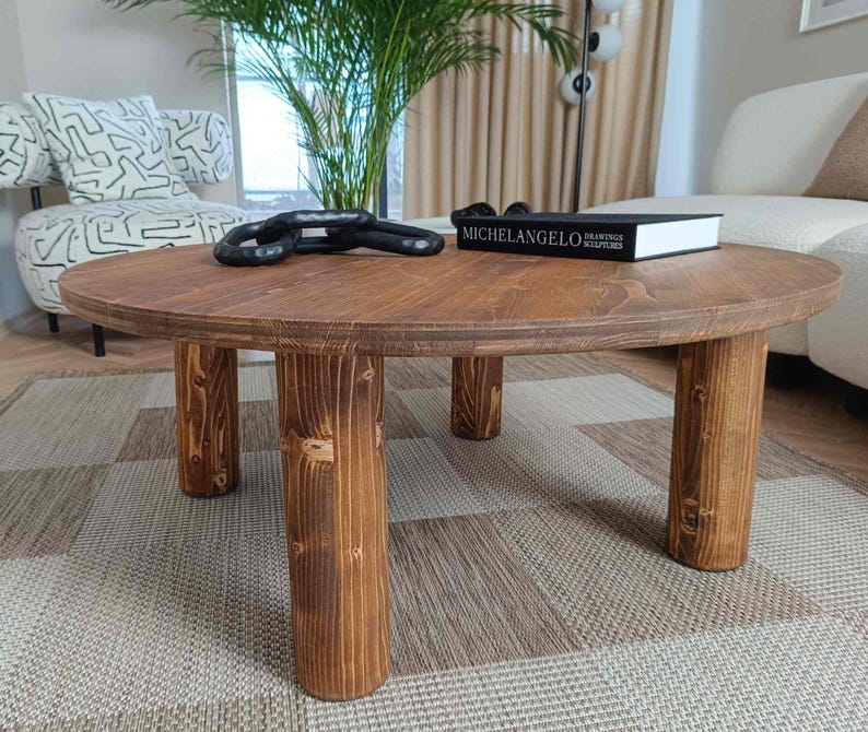 Handmade Rustic Round Wood Coffee Table | Solid Wood Scandinavian ...