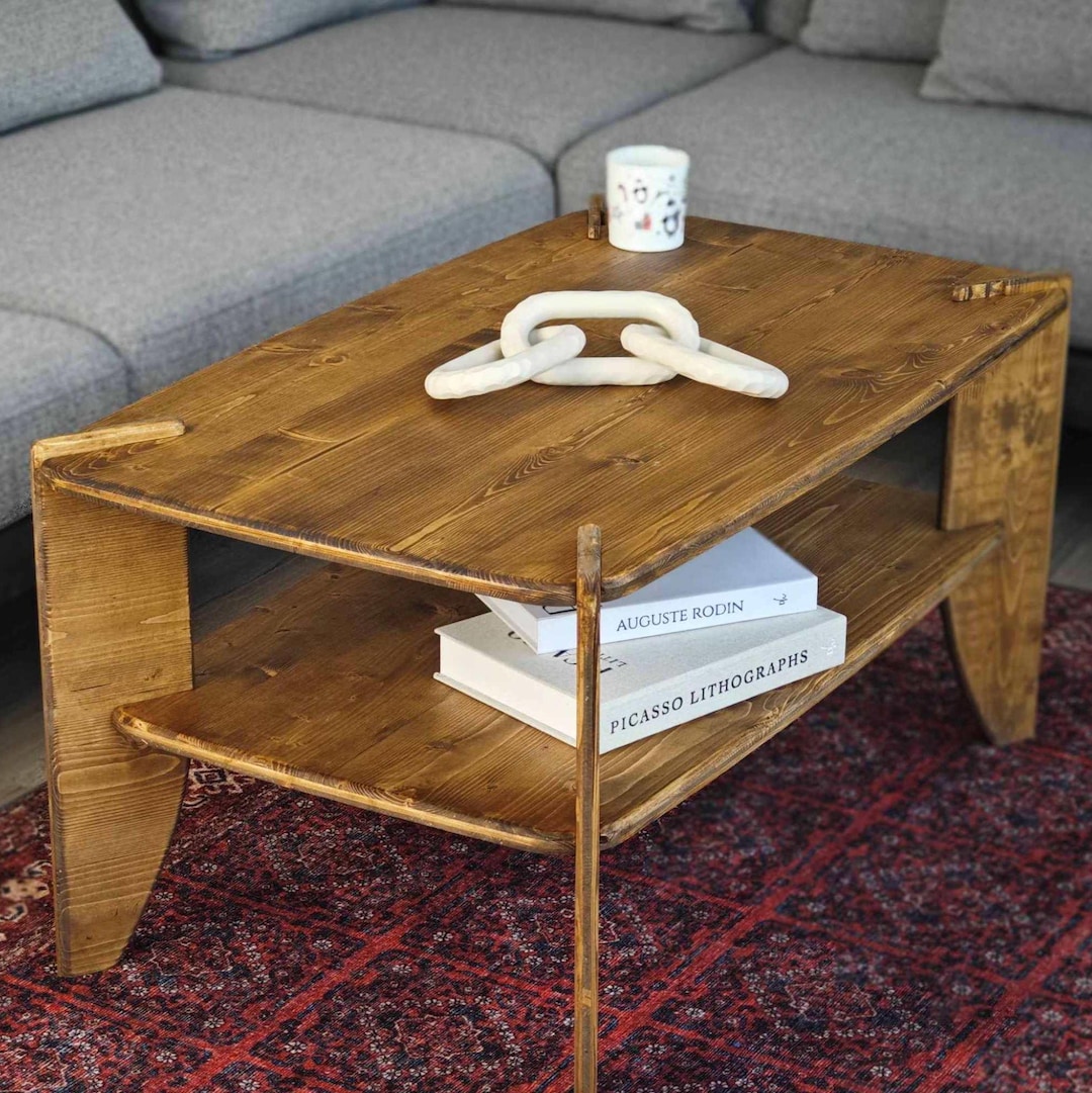 Handmade Rustic Spruce Coffee Table | Farmhouse Wooden Storage Shelf - Etsy