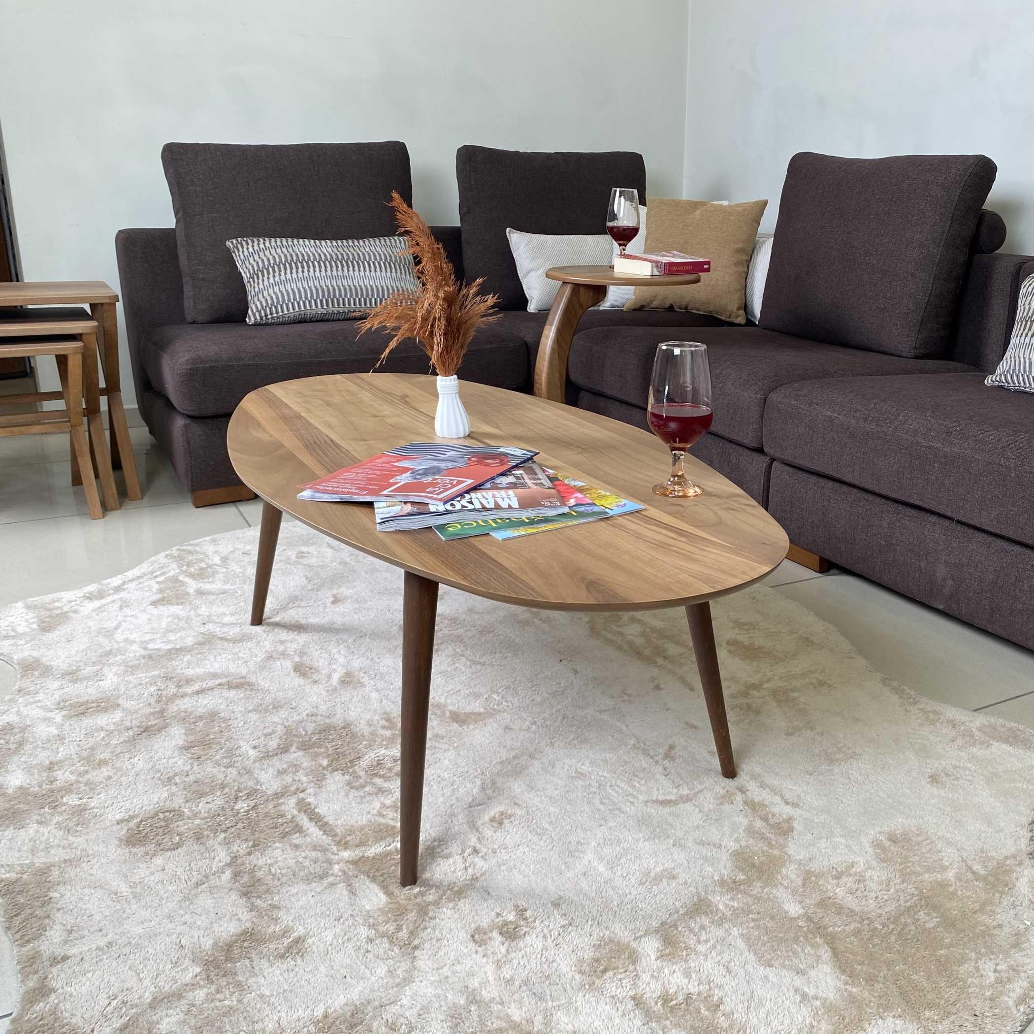 Oval Walnut Coffee Table, Large Coffee Table Solid Wood Home Decor ...